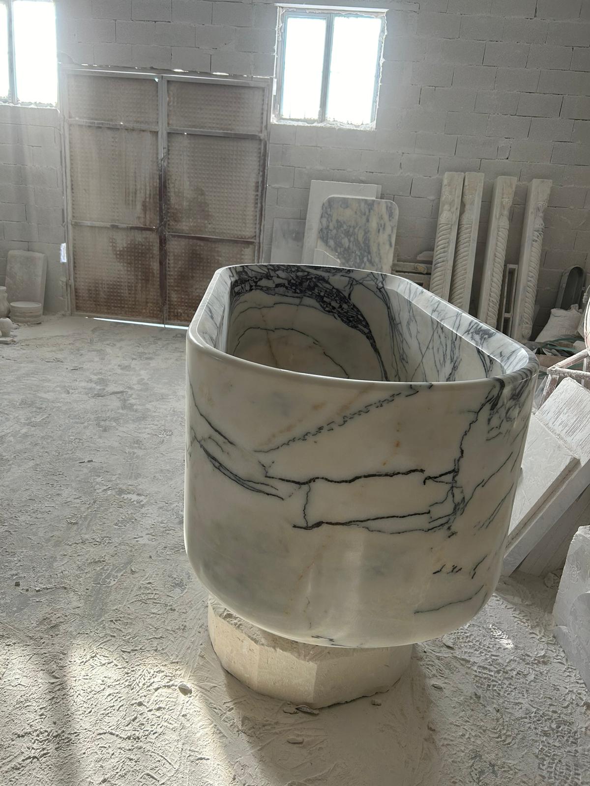 New York Marble Bathtub Carved from Marble Block (W)32" (L)73" (H)24"
