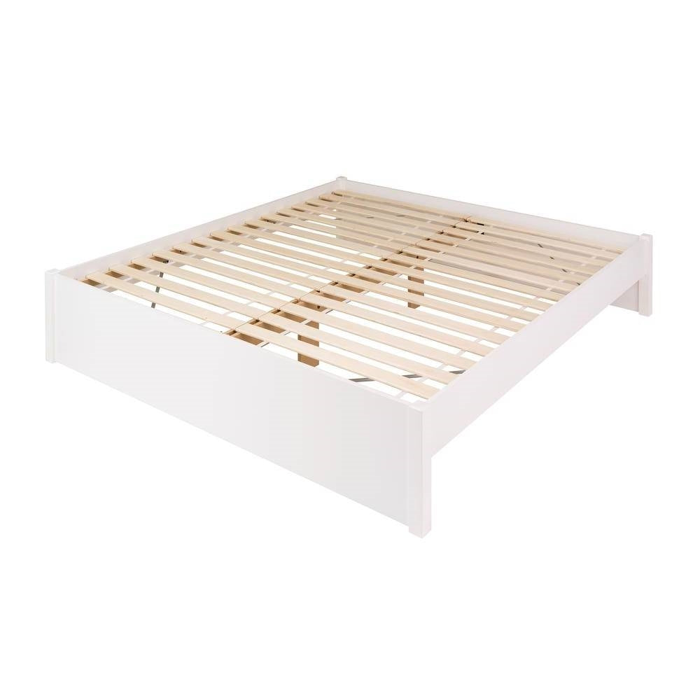 King Size White Wooden 4 Post Platform Bed Frame