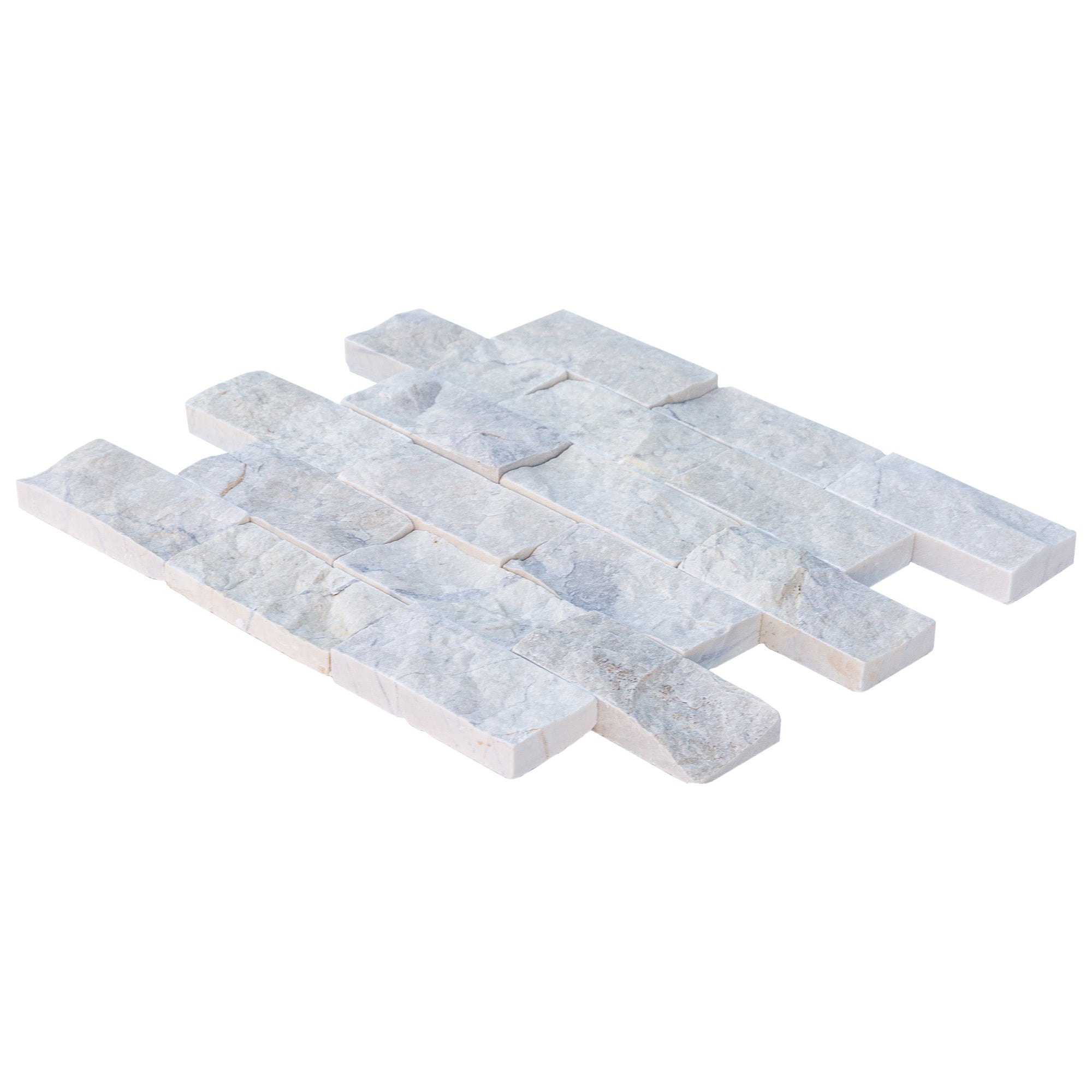 Palia White Dolomite 2"x4" Brick split-face on 12" x 12" Mesh Mosaic ...