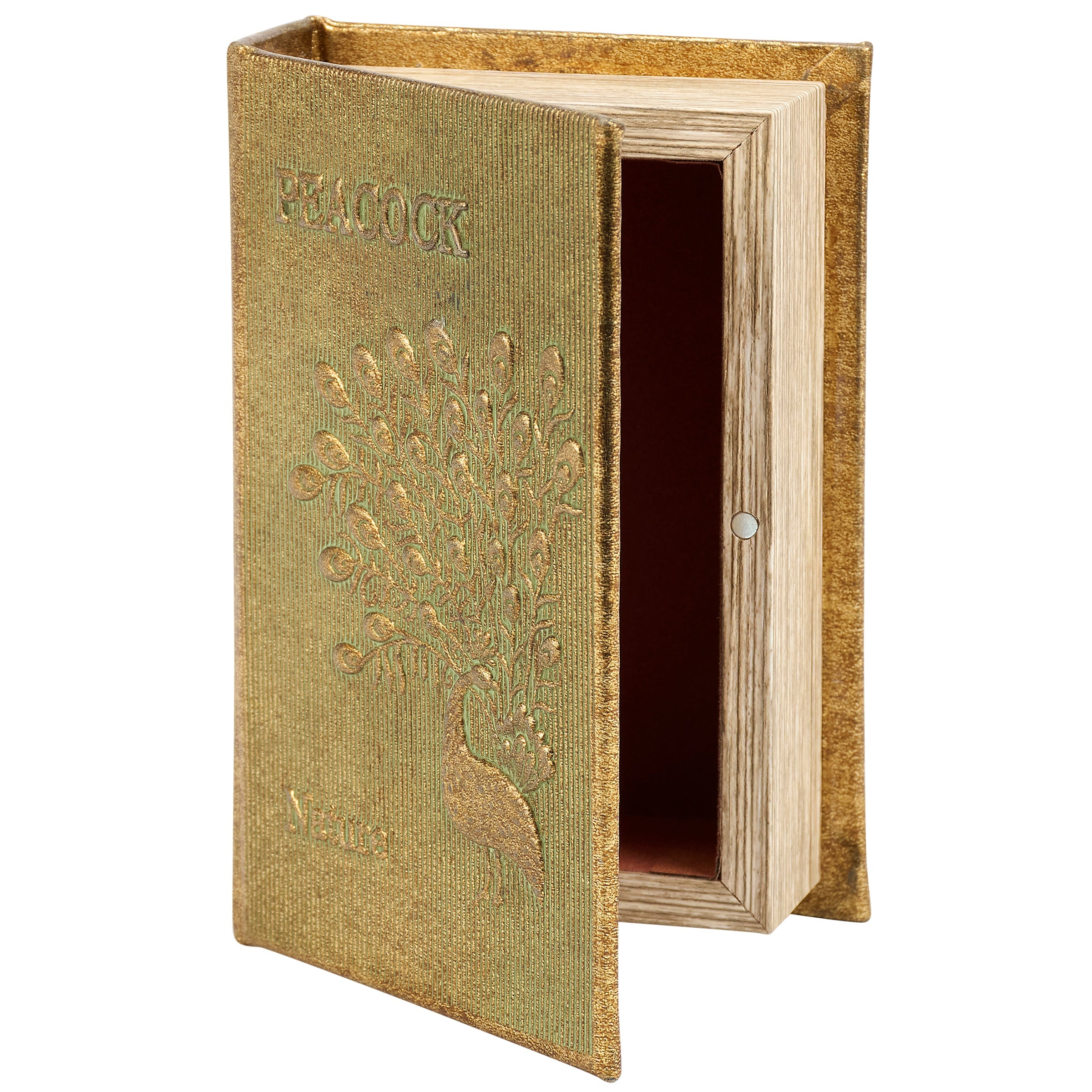 Peacock Metallic Gold Vintage Book Box | Faux Leather Wrap Book Shaped