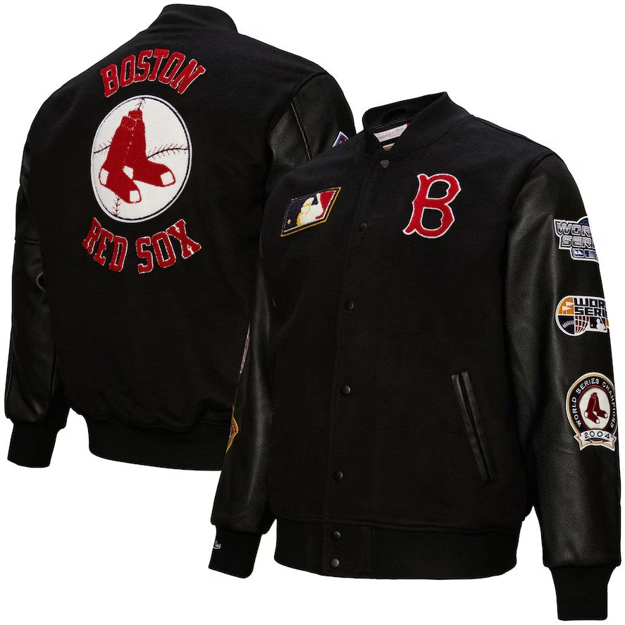 Boston Red Sox Mitchell & Ness Black Blackout Collection Full-Snap Var