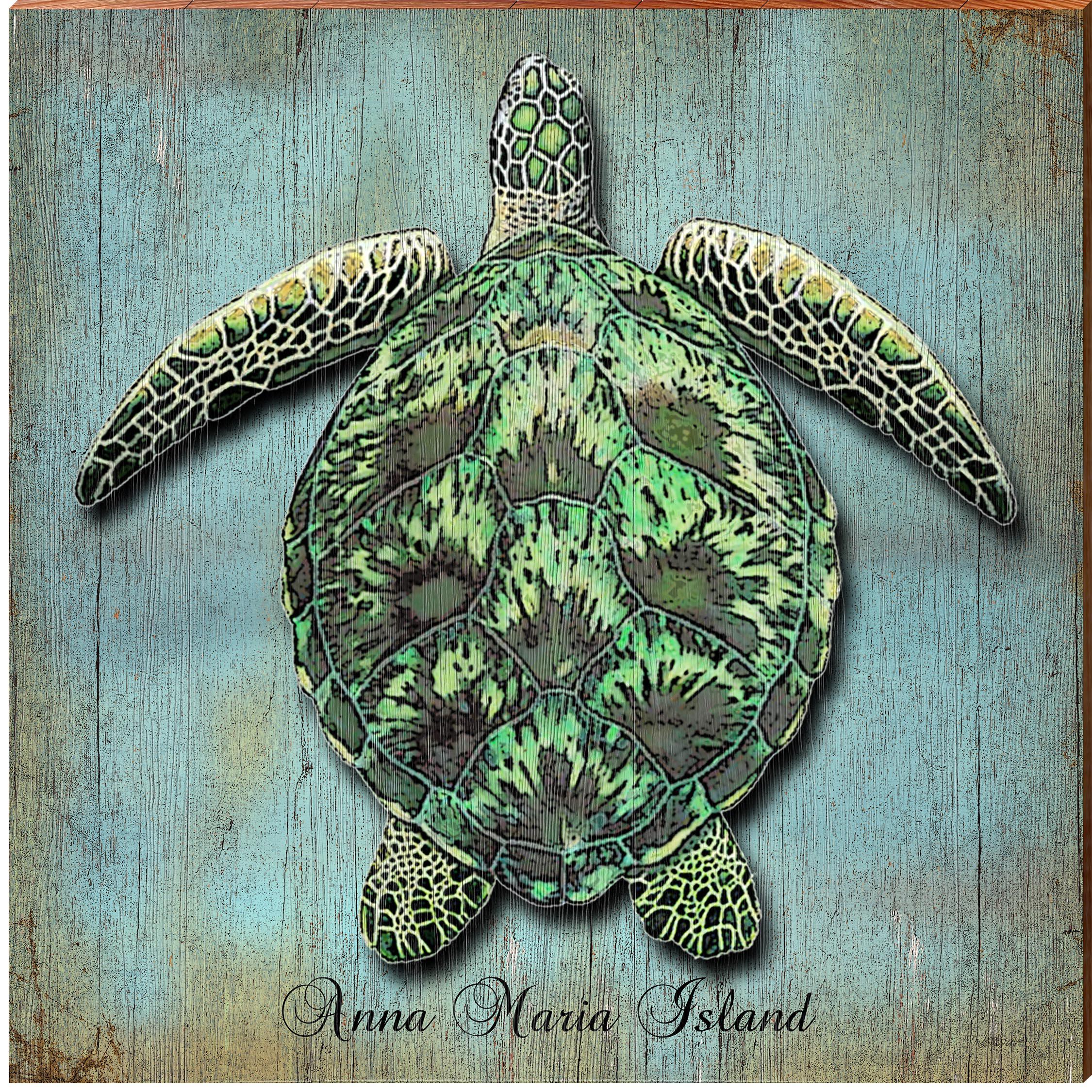 Anna Maria Island Sea Turtle | Wall Art Print on Real Wood