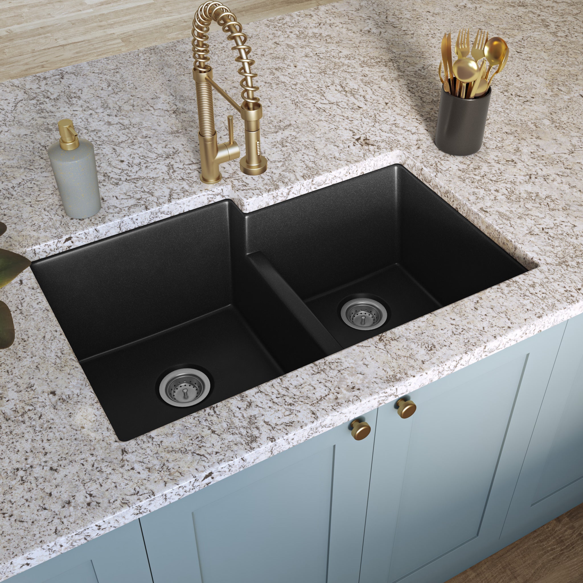 MSI Double Bowl 32"x21" Quartz 60/40 Undermount Kitchen Sink