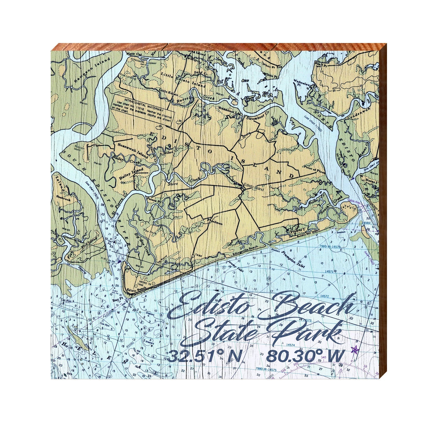 Edisto Beach State Park NOAA Chart Map Sign | Real Wood Art Print