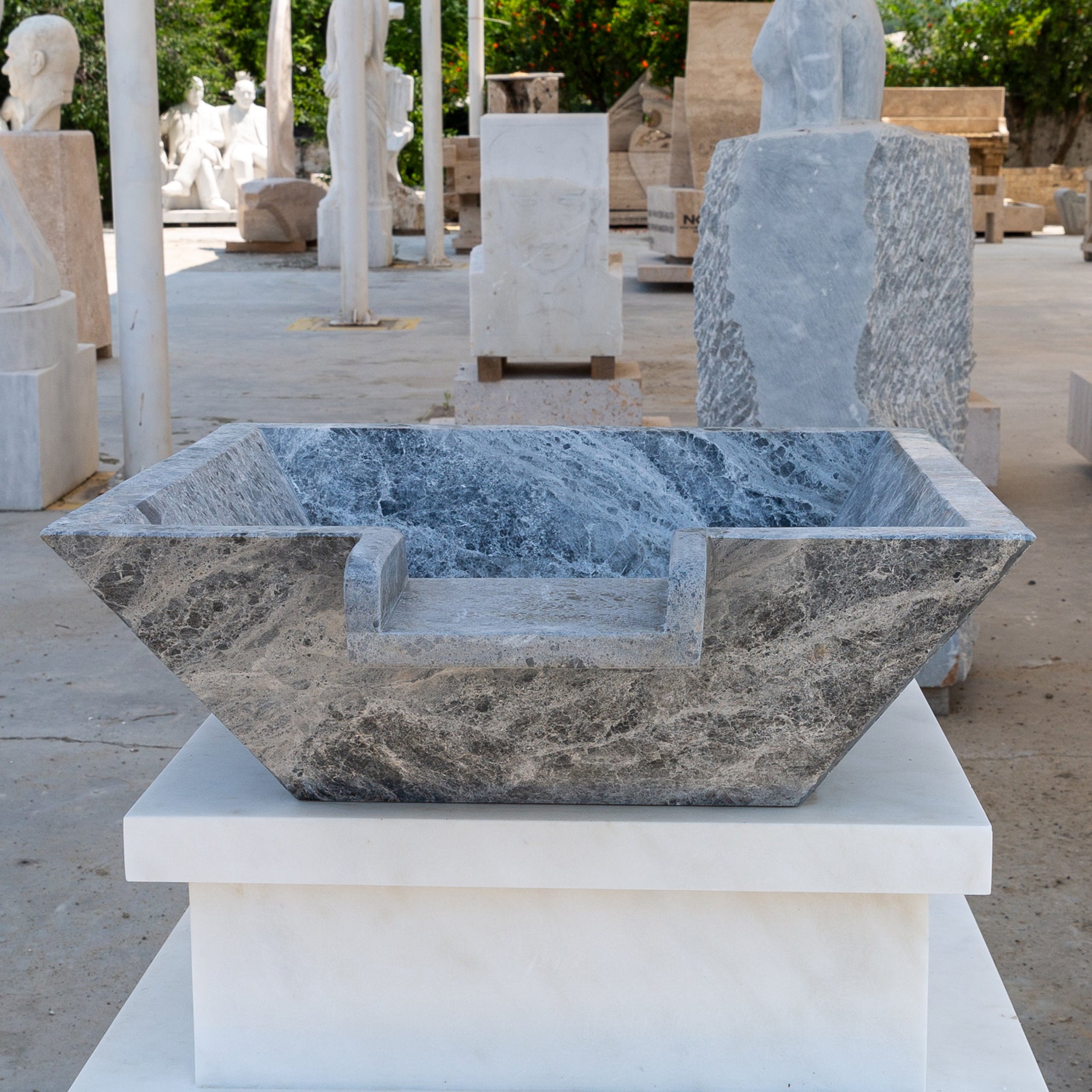 Silver Shadow Marble Natural Stone Pool Square Cascade Water Bowl