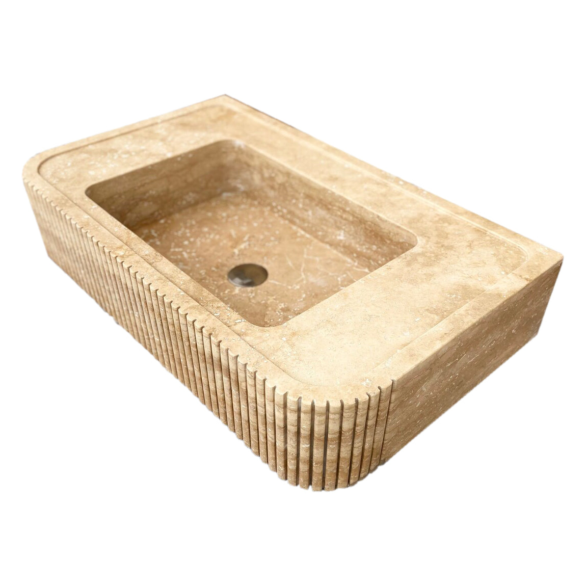 Tuscany Walnut Travertine Wall-mount Bathroom Ribbed Vanity Sink