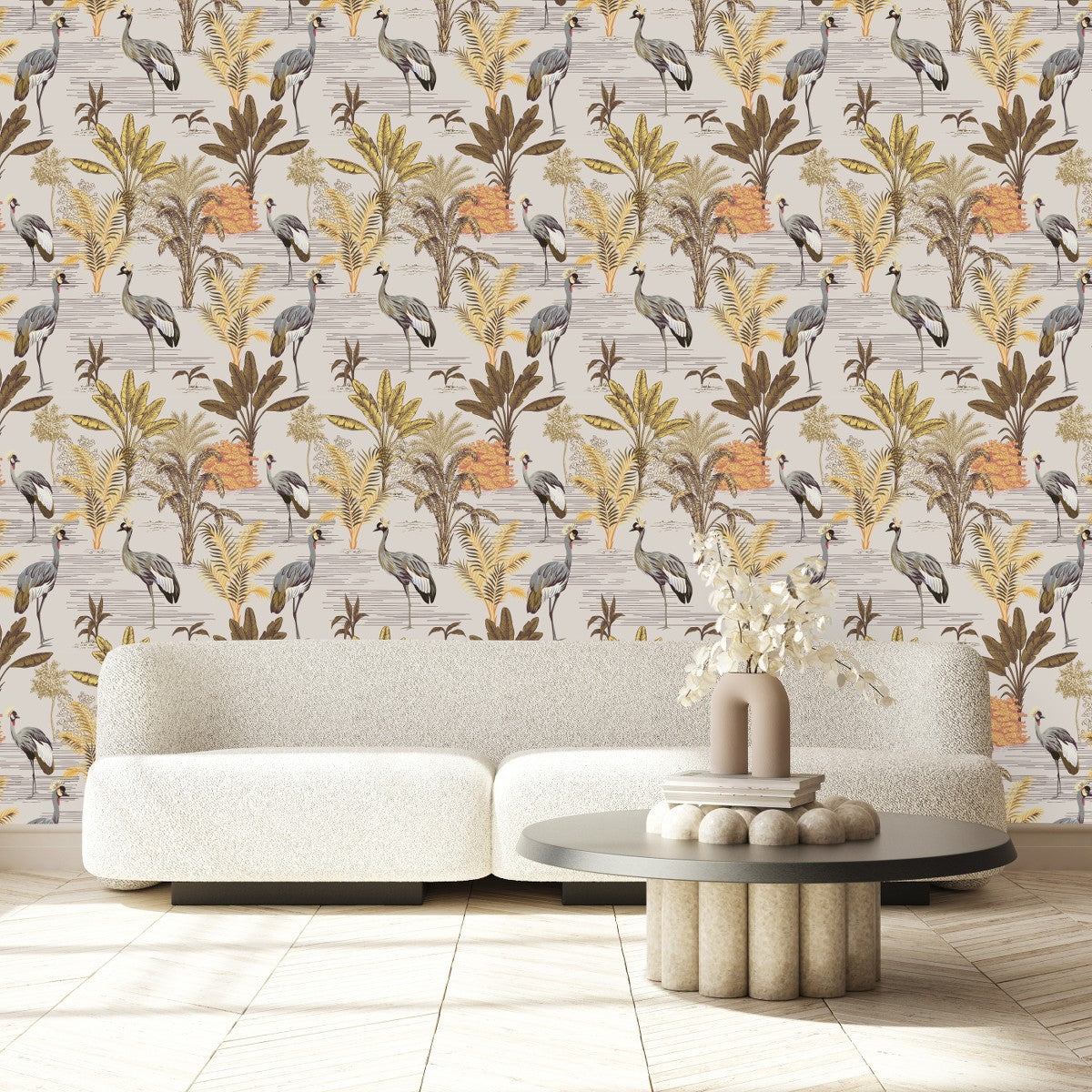 Beige Tropical Birds Wallpaper