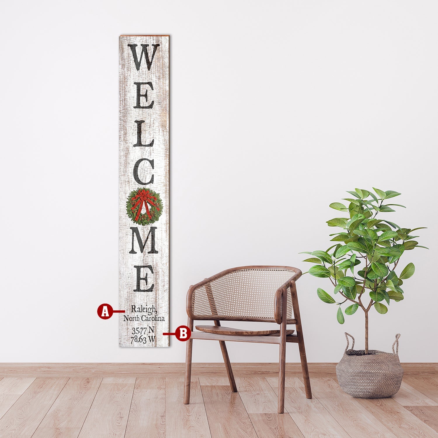 Customizable Welcome Sign with Christmas Wreath | Wall Art Print on Re