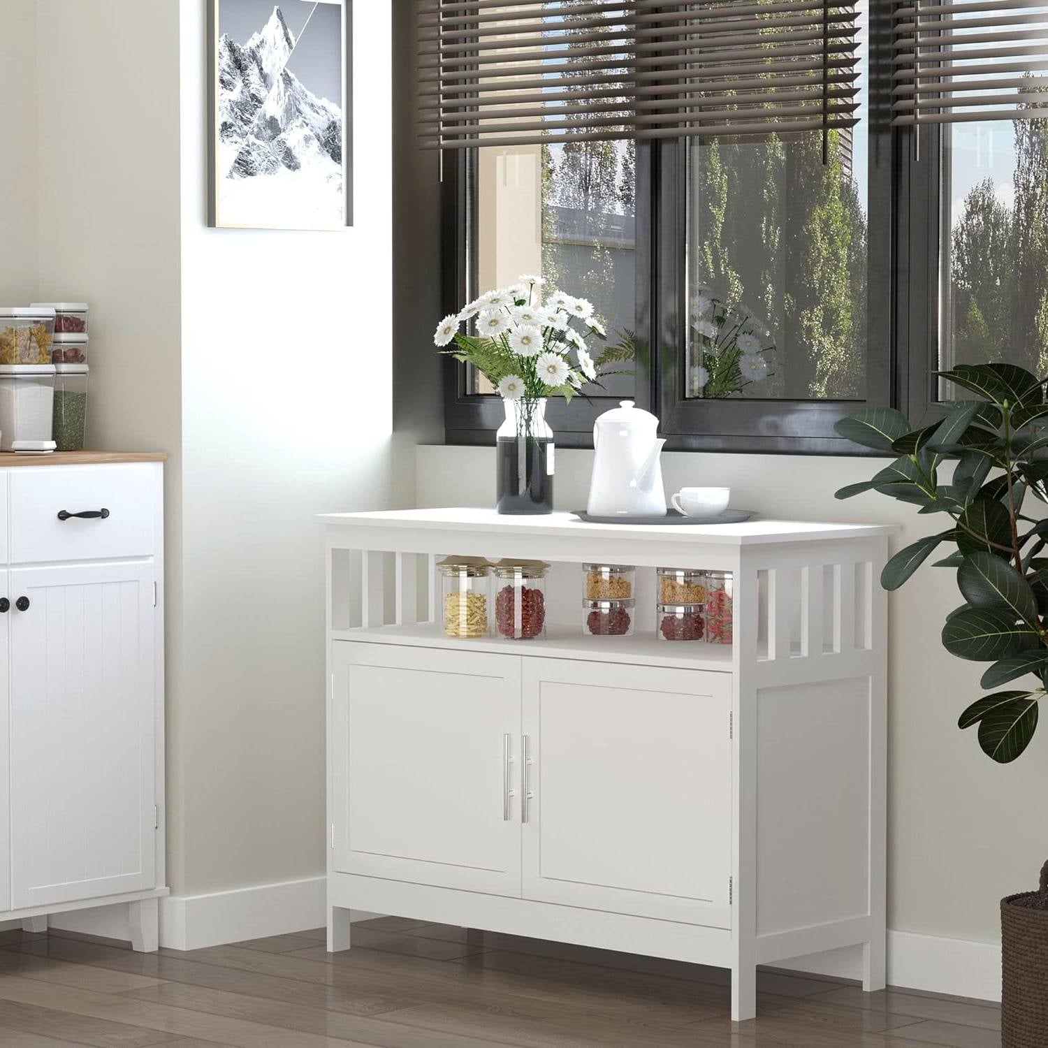 Modern Dining Storage Cabinet Buffet Sideboard Accent Table in White W