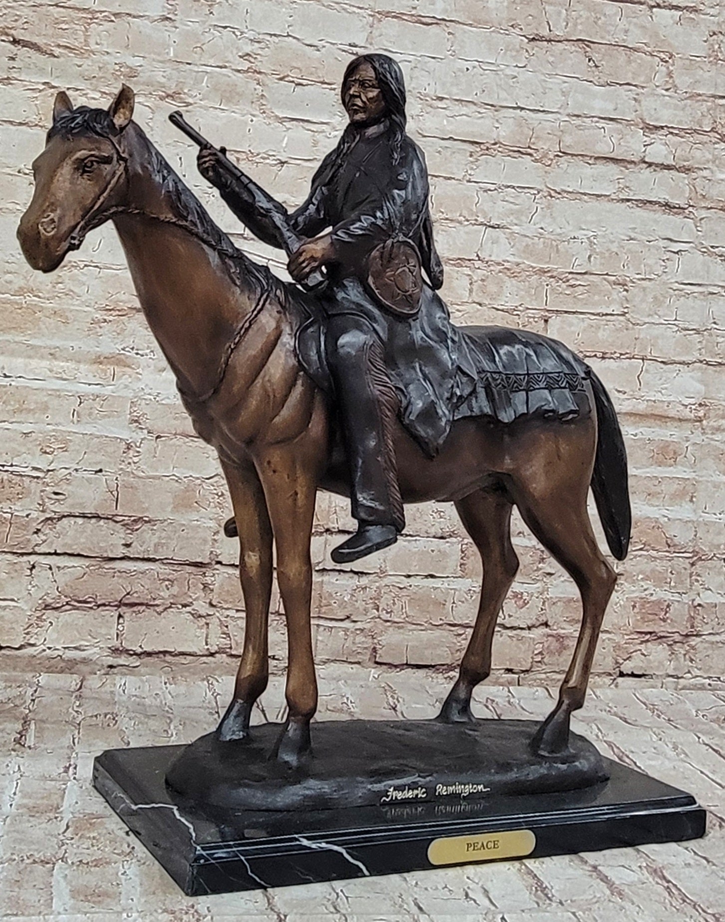 Frederic Remington PEACE Native American Indian on Horseback Bronze Sc