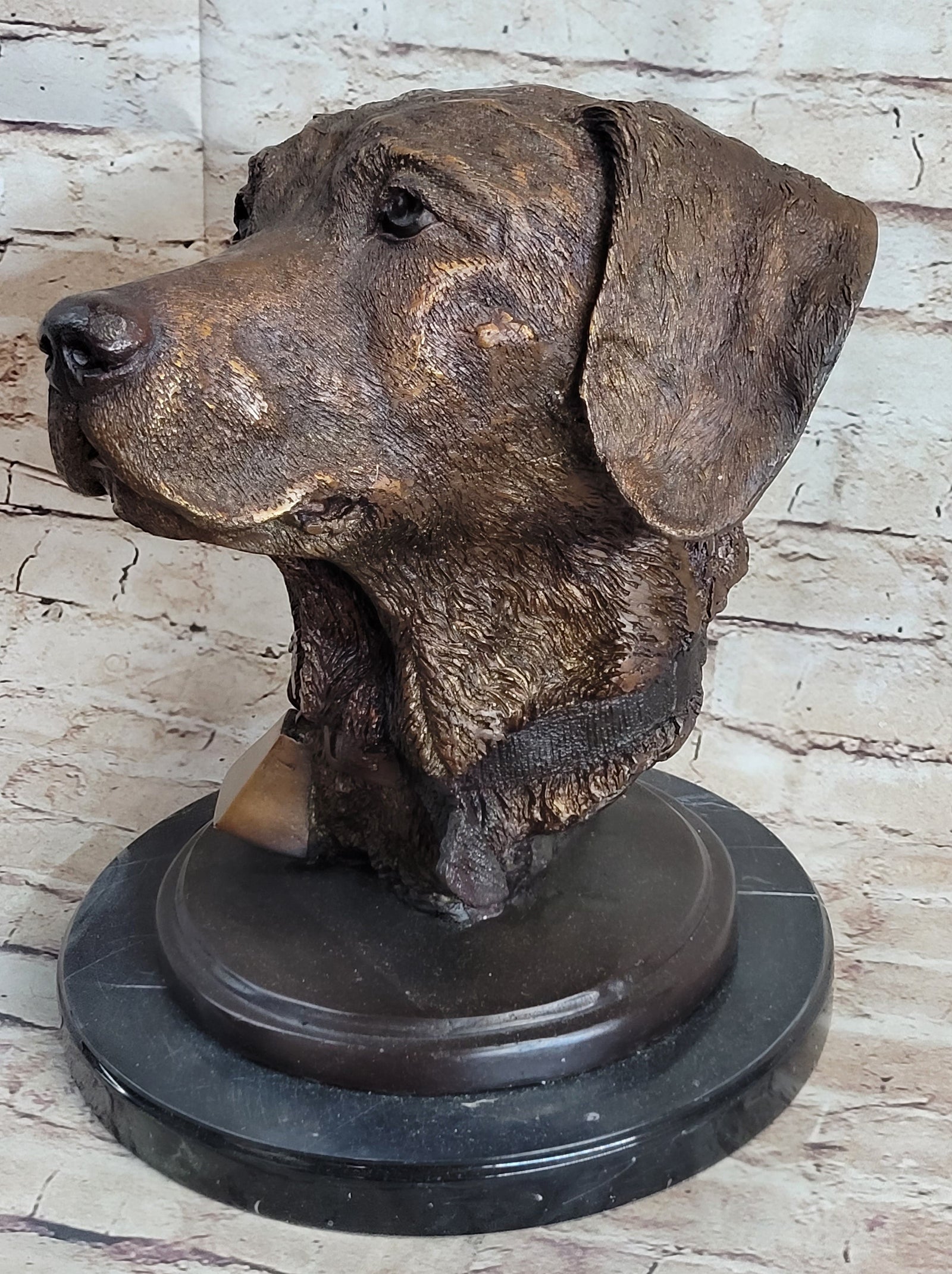 Labrador Retriever Dog Pet Bronze Bust Sculpture Statue Figure on Marb