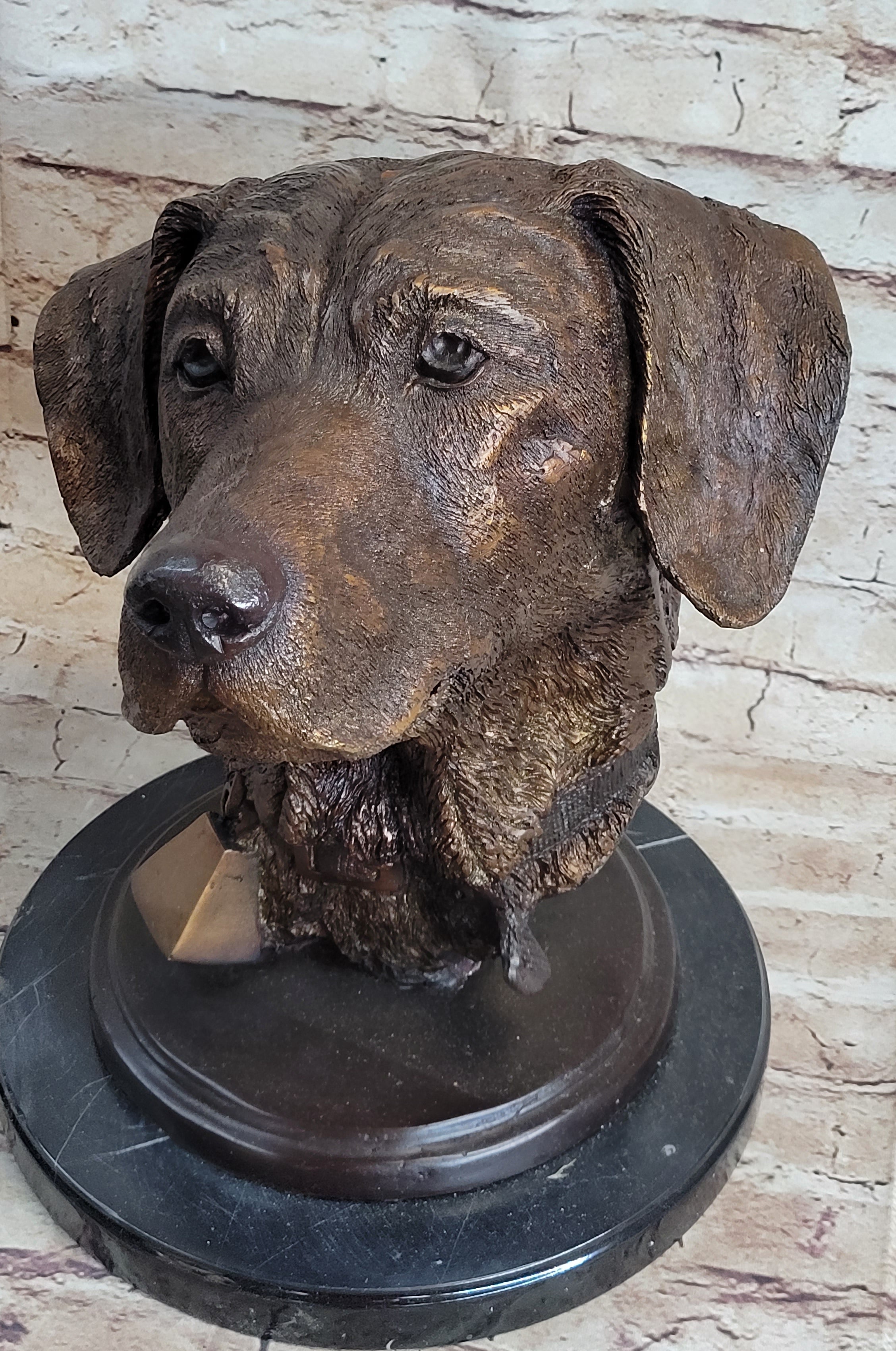 Labrador Retriever Dog Pet Bronze Bust Sculpture Statue Figure on Marb