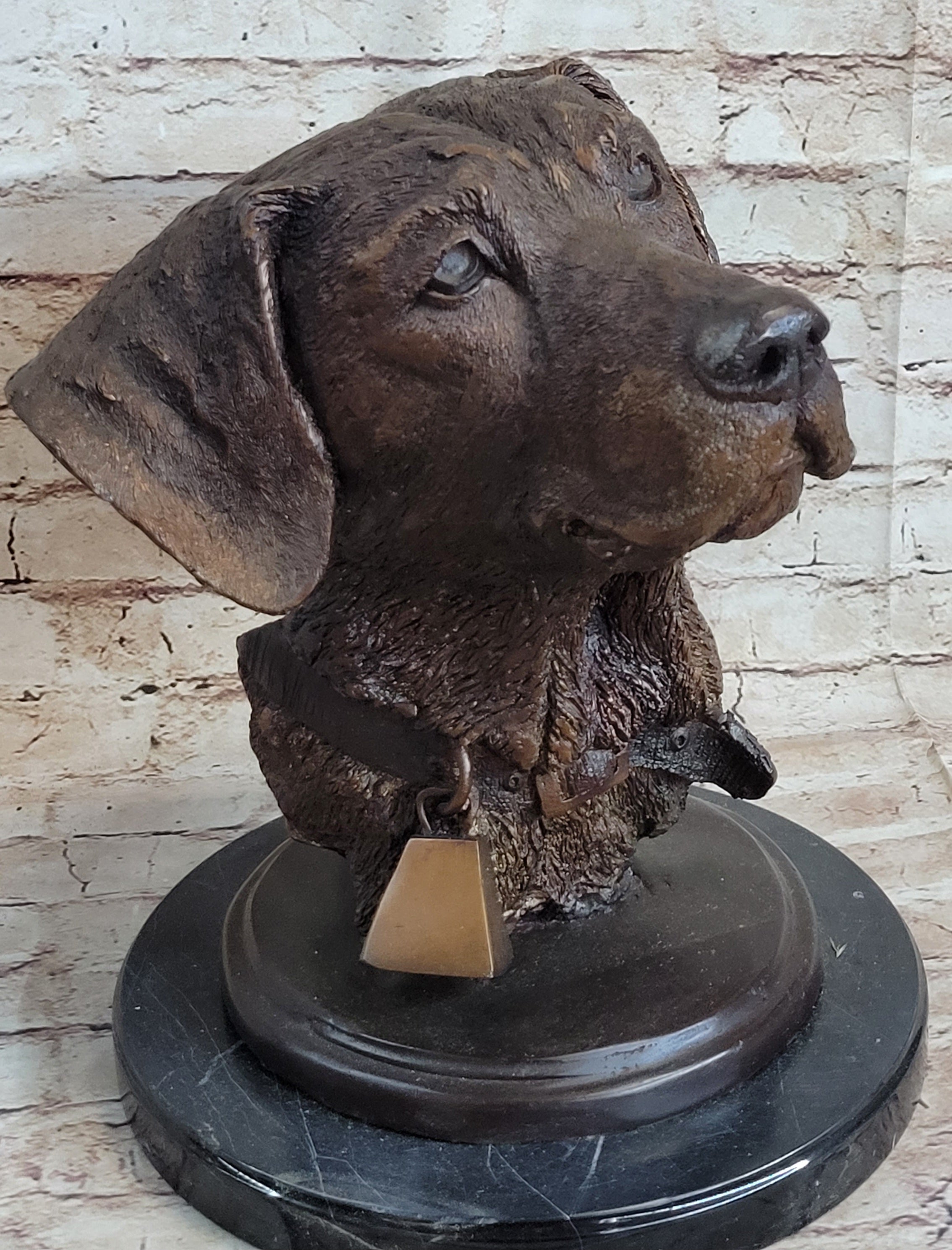 Labrador Retriever Dog Pet Bronze Bust Sculpture Statue Figure on Marb