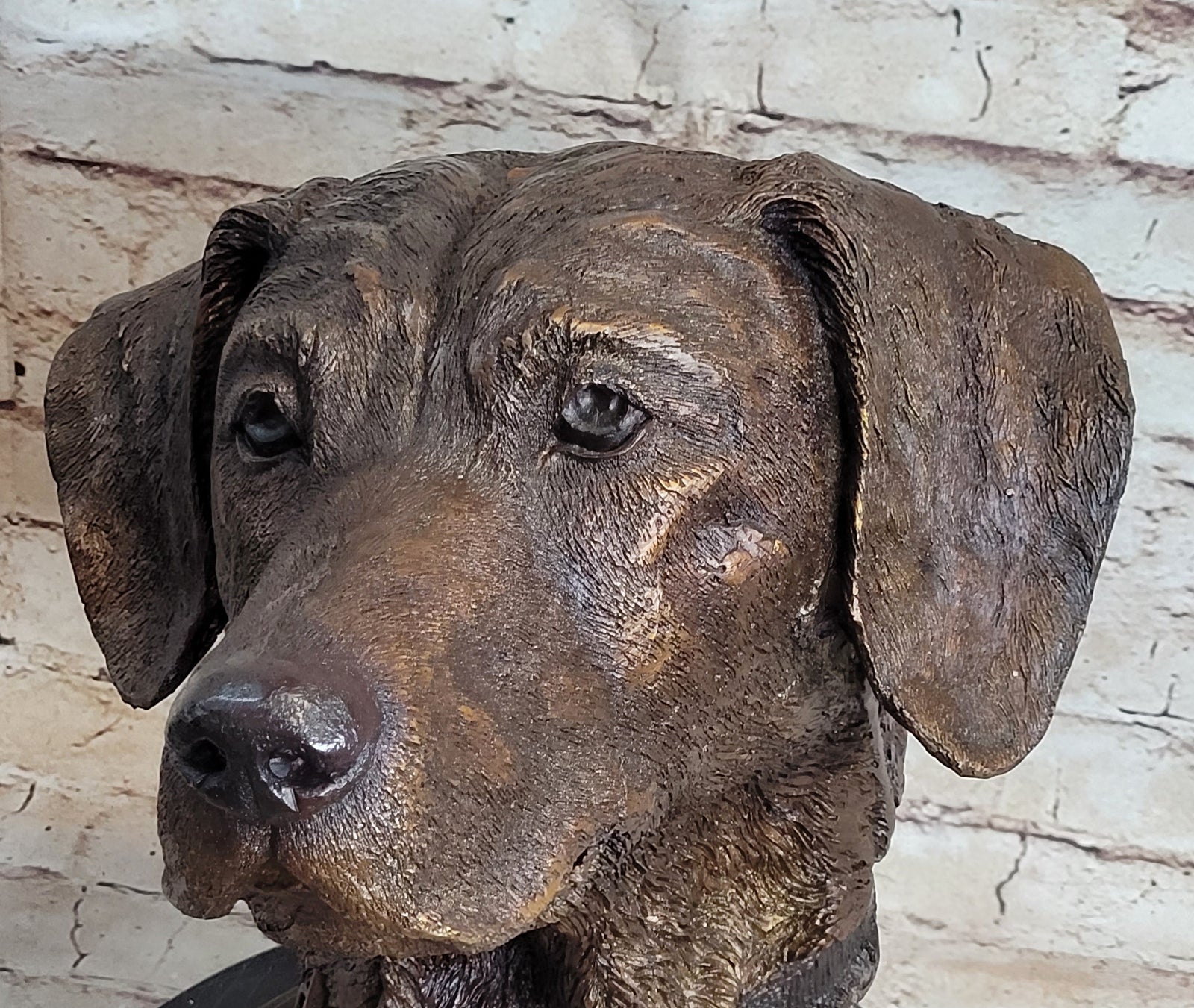 Labrador Retriever Dog Pet Bronze Bust Sculpture Statue Figure on Marb