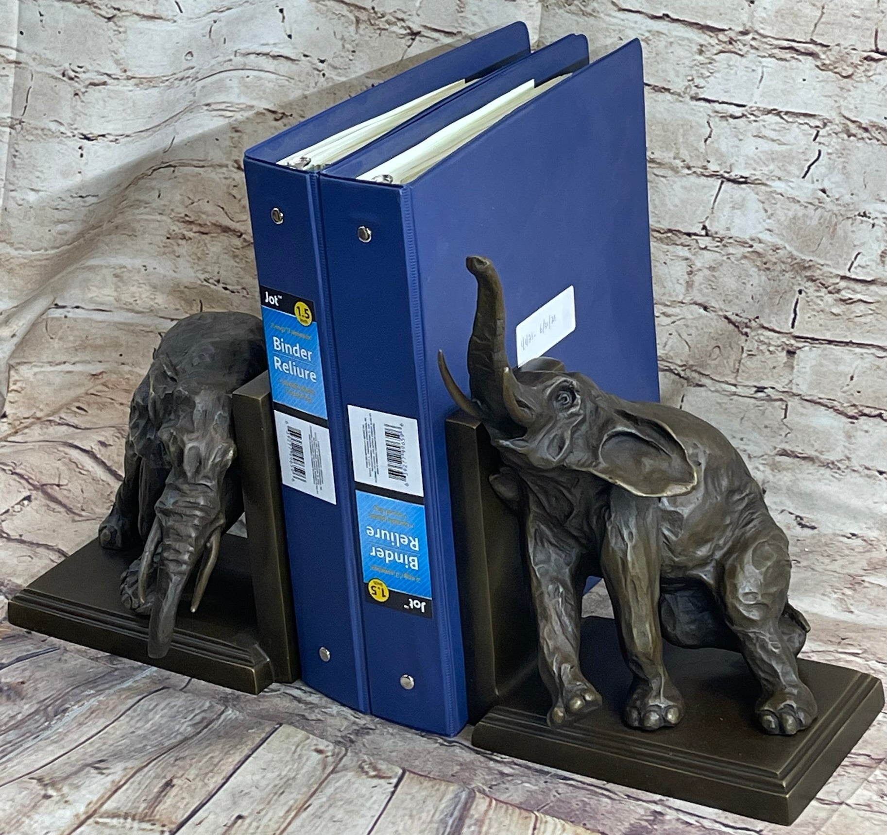 Handmade Bronze Statue Book Bookends Sculpture Elephant Elephants Figu