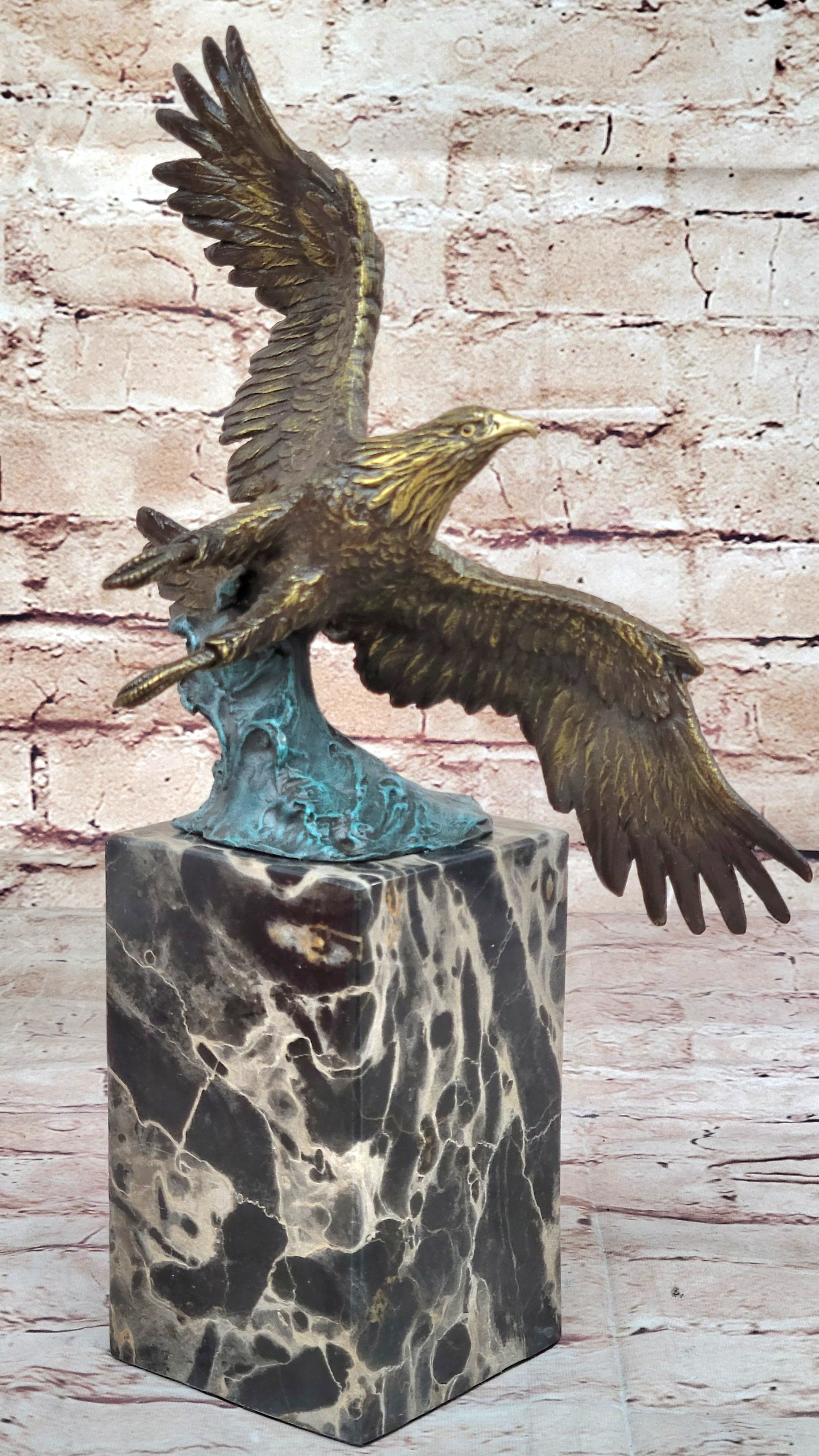 Art Deco Multi Color Patina American Bald Eagle Classic Bronze Statue