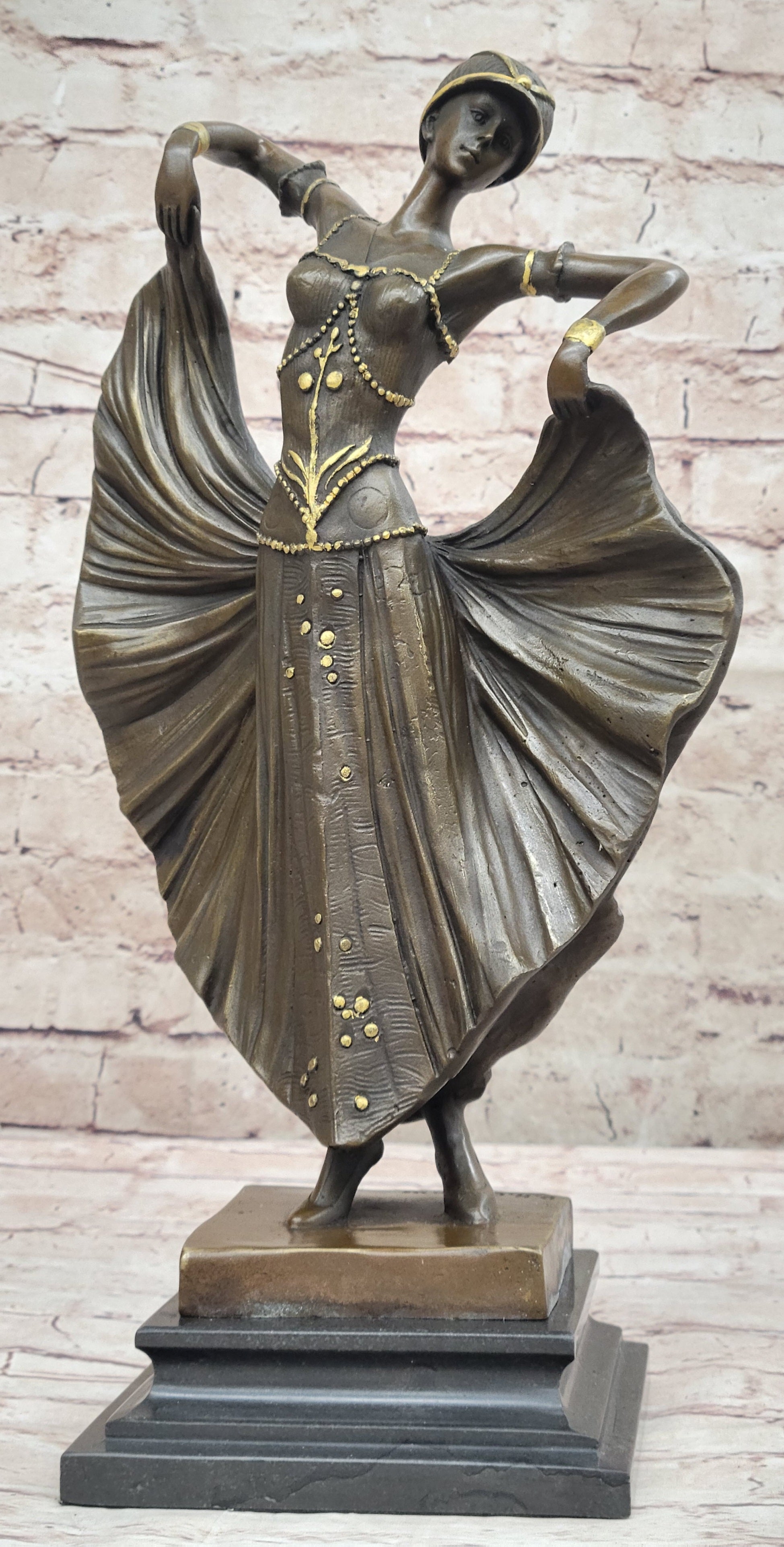 Demetre Chiparus Art Deco Bronze Sculpture Female Dancer Guilded Age F