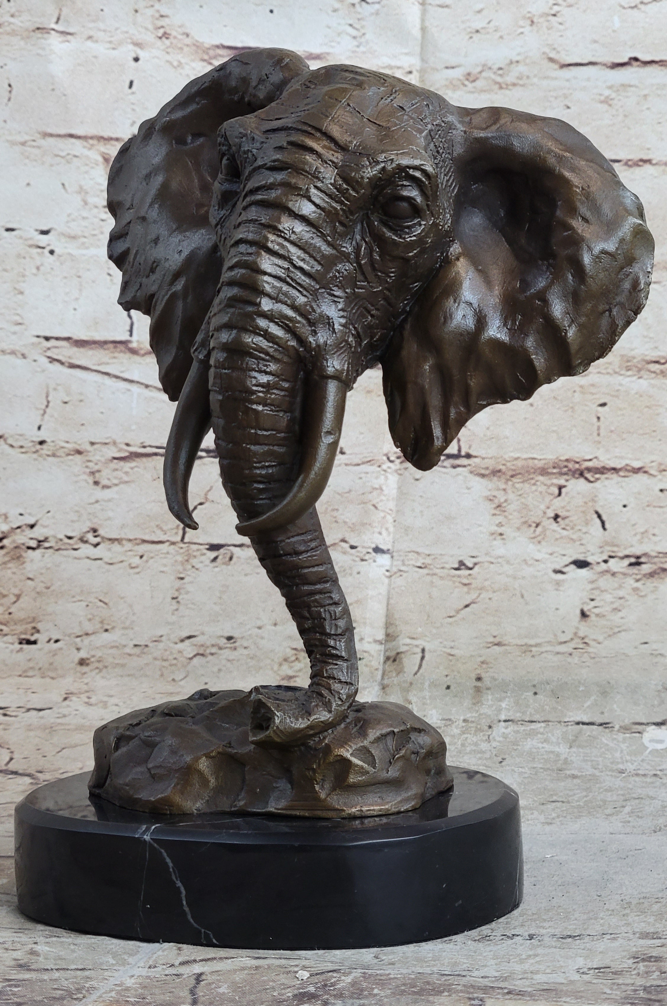 Elephant Head Bust Bronze Sculpture Statue Figure Original Signed Wild