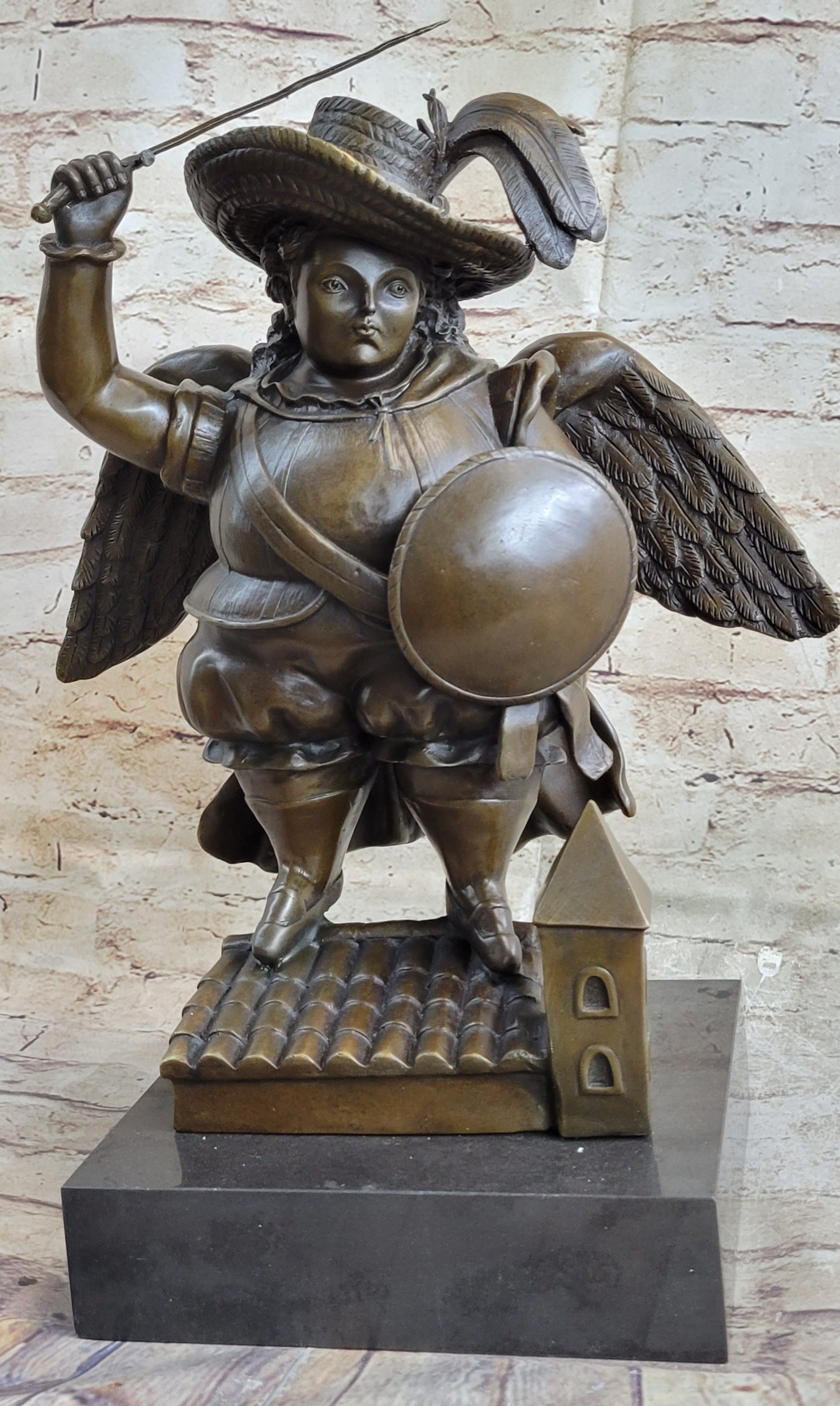 Fancy Large Archangel With Hat by Fernando Botero Bronze Sculpture Fig