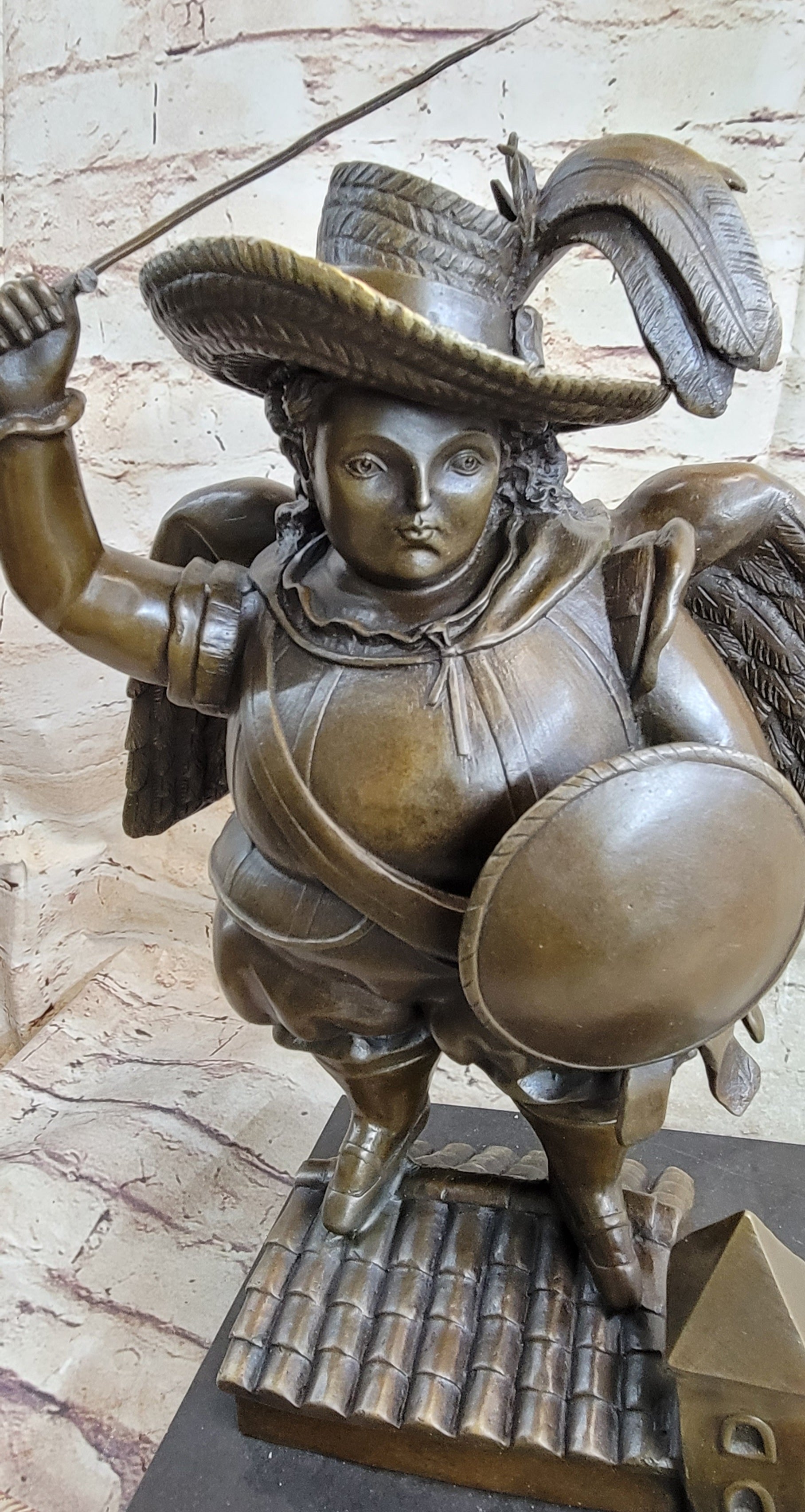 Fancy Large Archangel With Hat by Fernando Botero Bronze Sculpture Fig
