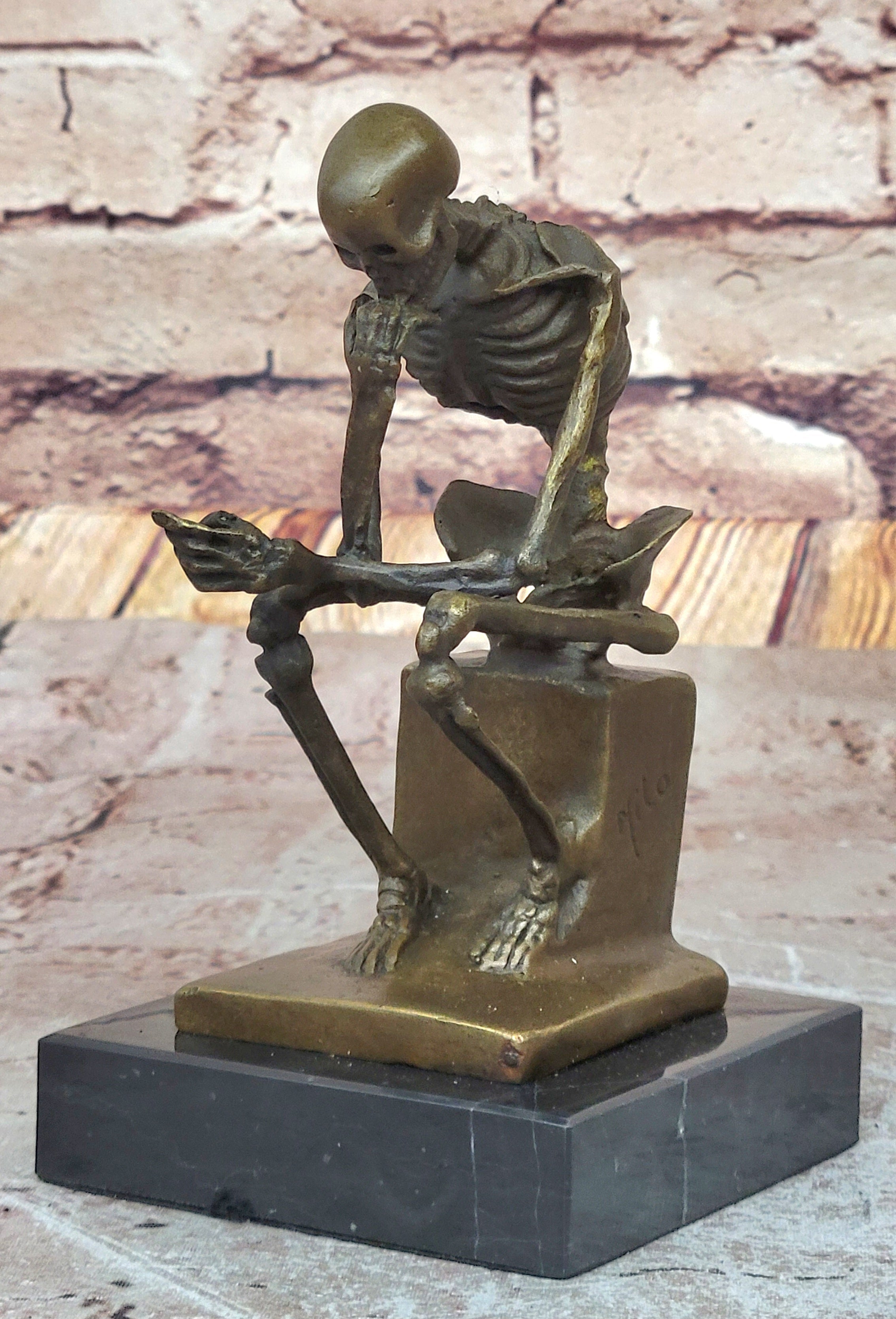 Skeleton Thinker Thinking Man Memento Mori Bronze Statuette Sculpture