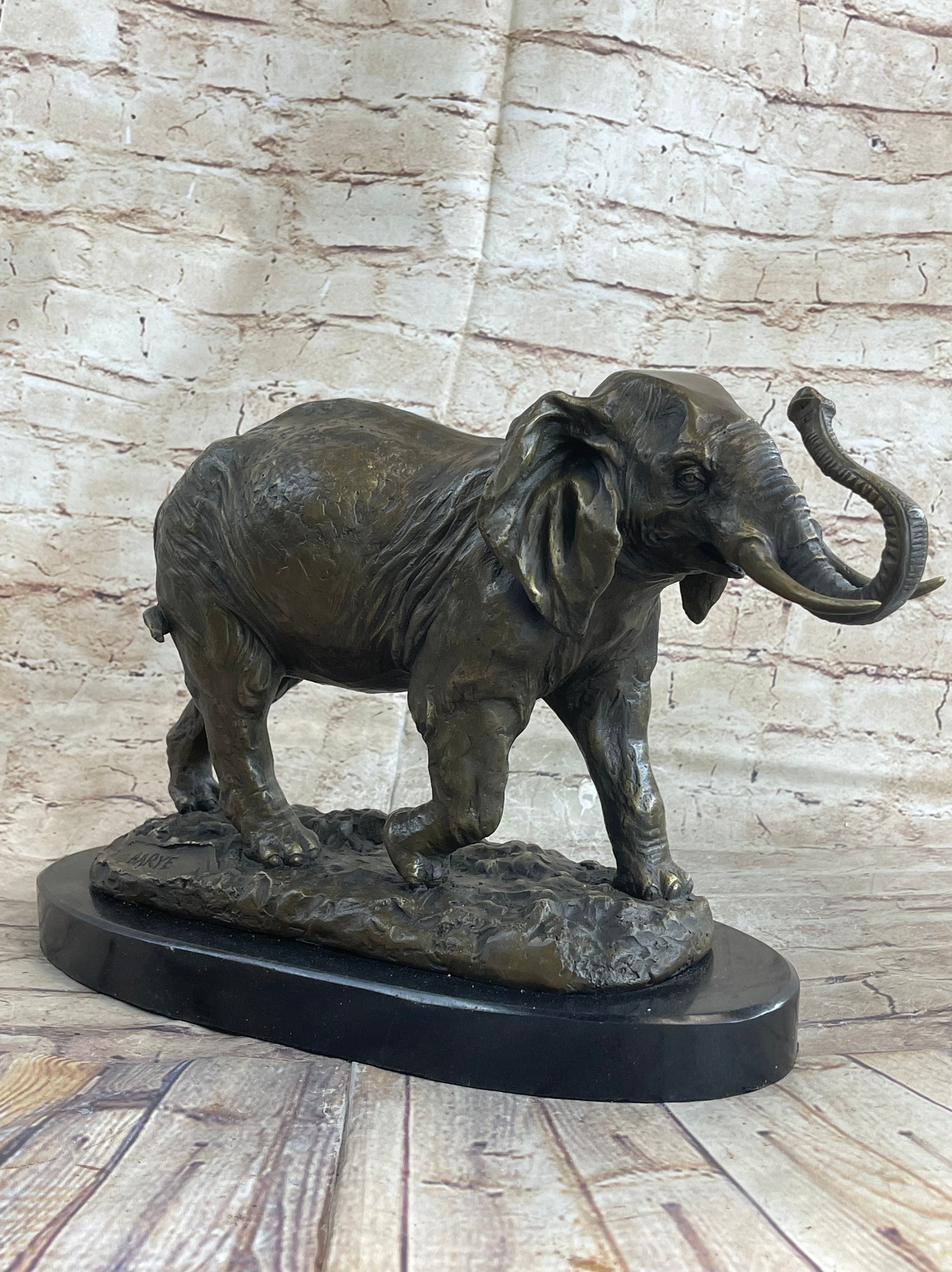 Cast Bronze Marble Sculpture Elephant Safari Statue Art Figure Figurin