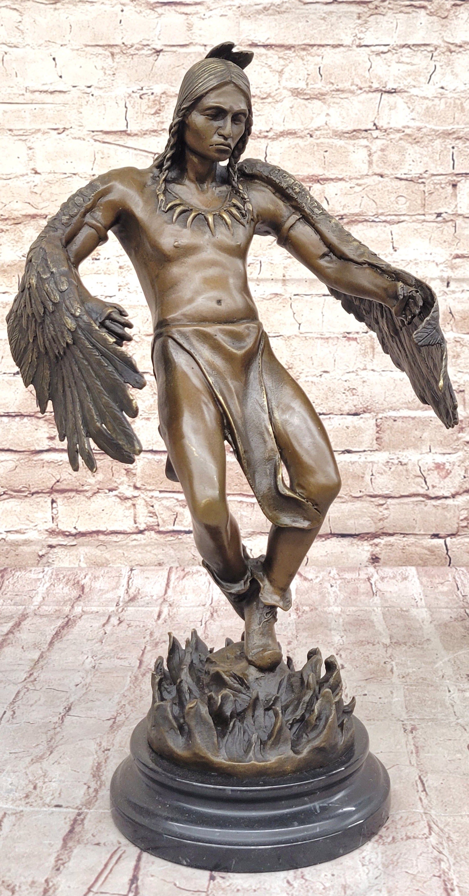 Native American Indian Eagle Dancer Rain Dance Shaman Bronze Statue Sc