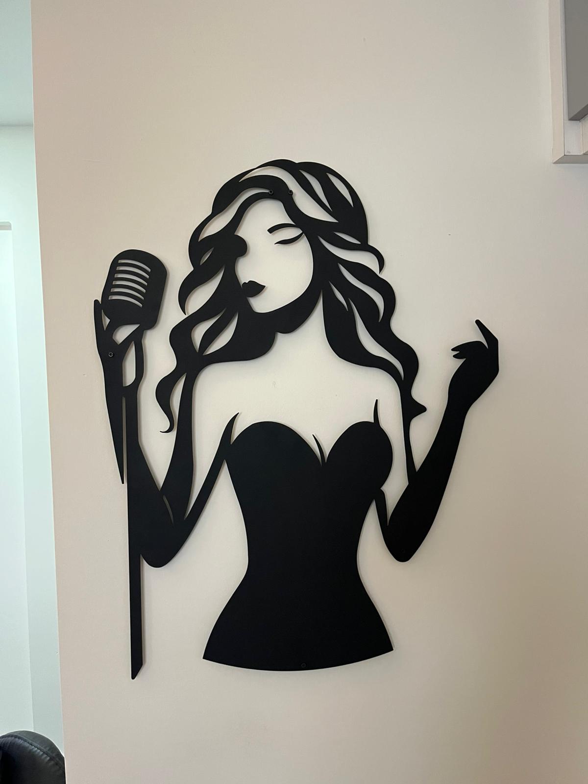 Jazz Singer Silhouette Metal Wall Art - Elegant Female Vocalist Decor