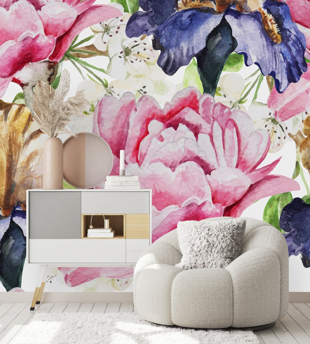 Stylish Modern Large Flowers Wallpaper