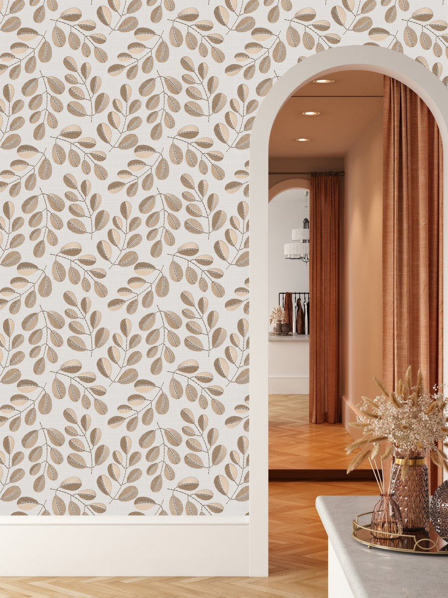 Elegant Beige Leaves Wallpaper Smart Quality