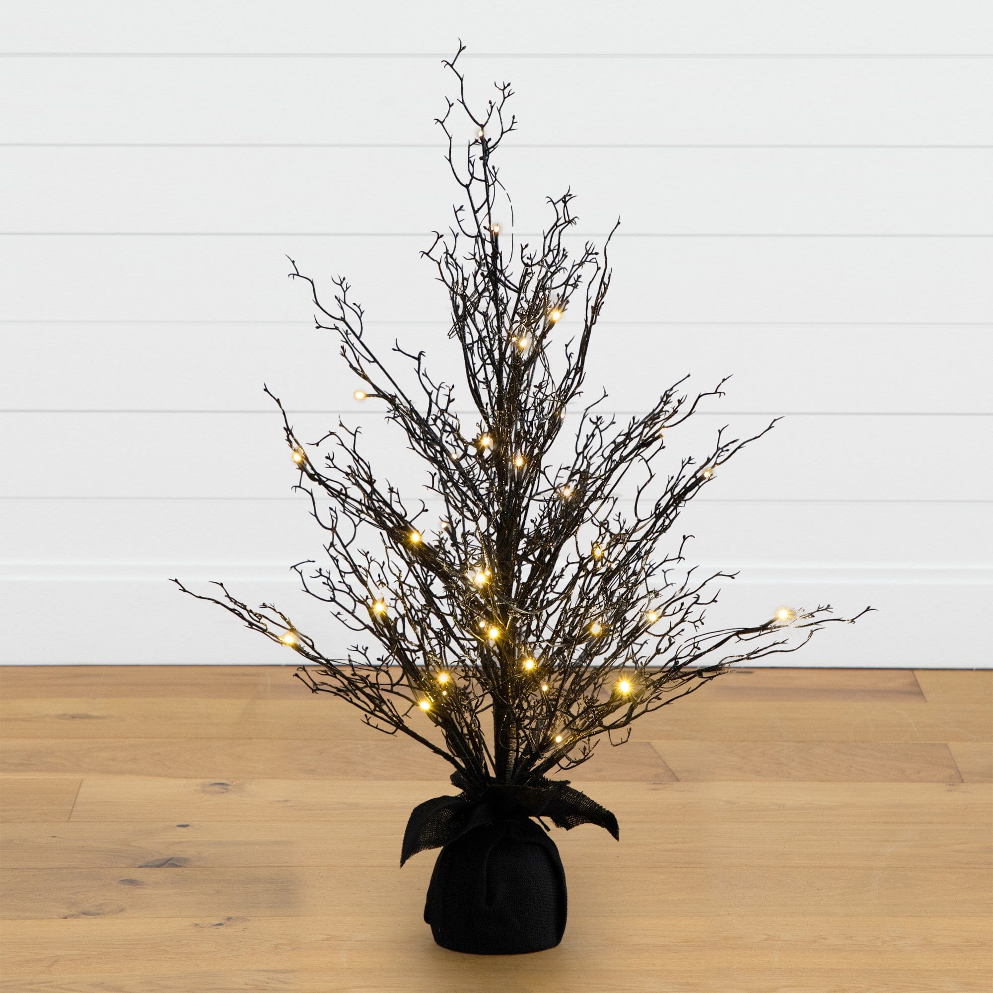3’ Pre-Lit Halloween Black Twig Artificial Fall Tree in Burlap Planter