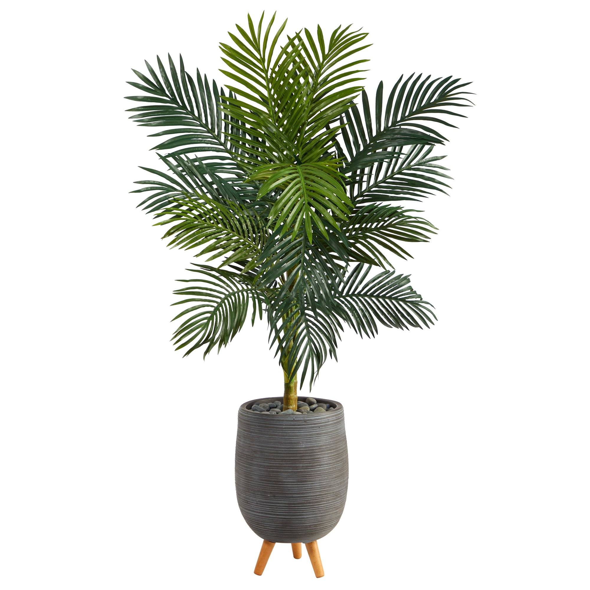 58” Golden Cane Artificial Palm Tree in Gray Tri-Pod Planter