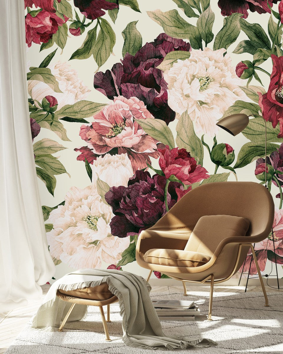 Fashionable Red Flowers Wallpaper Contemporary