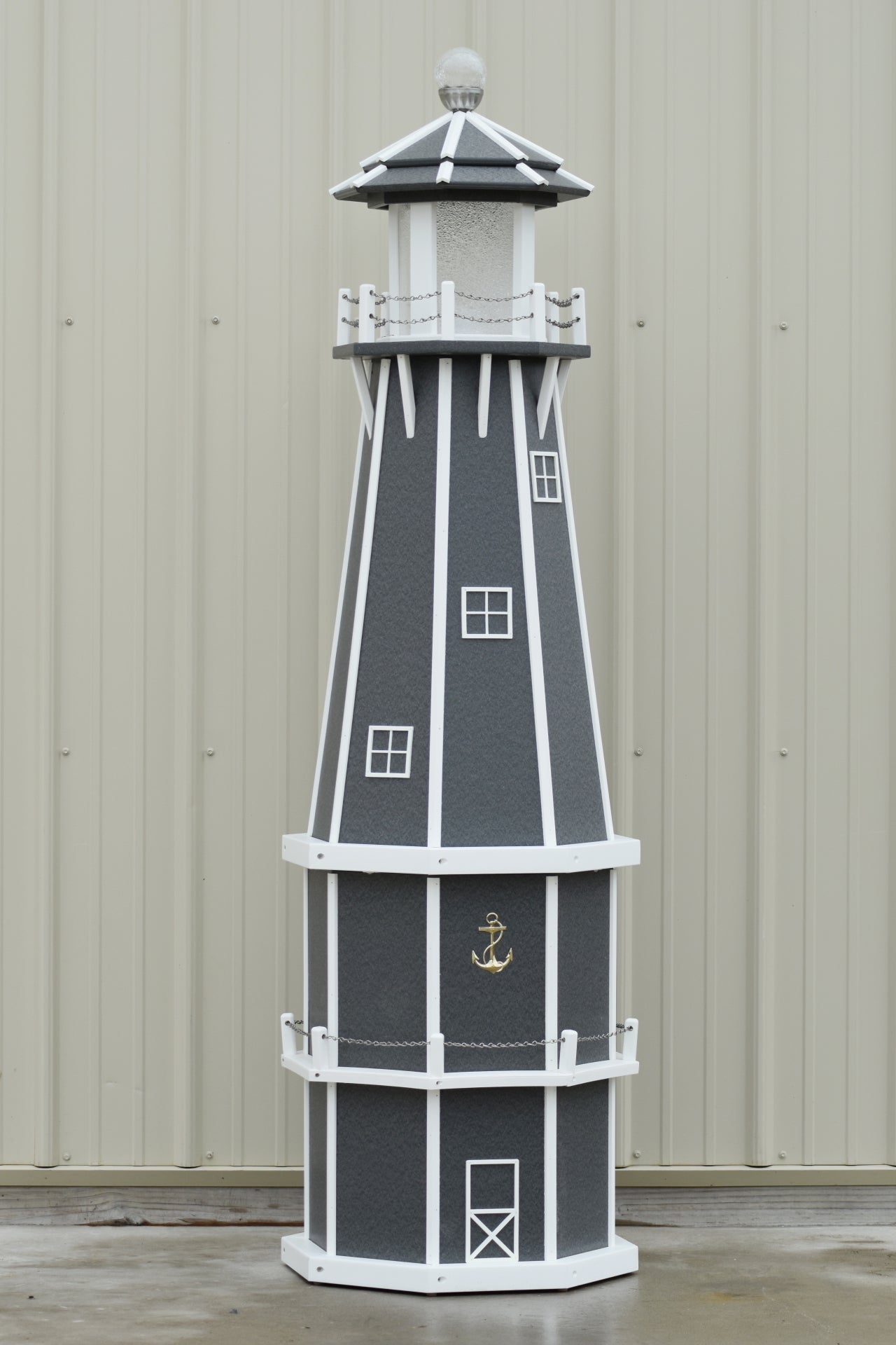 6 ft. Octagon Solar and Electric Powered Poly Lighthouses Gray and Whi