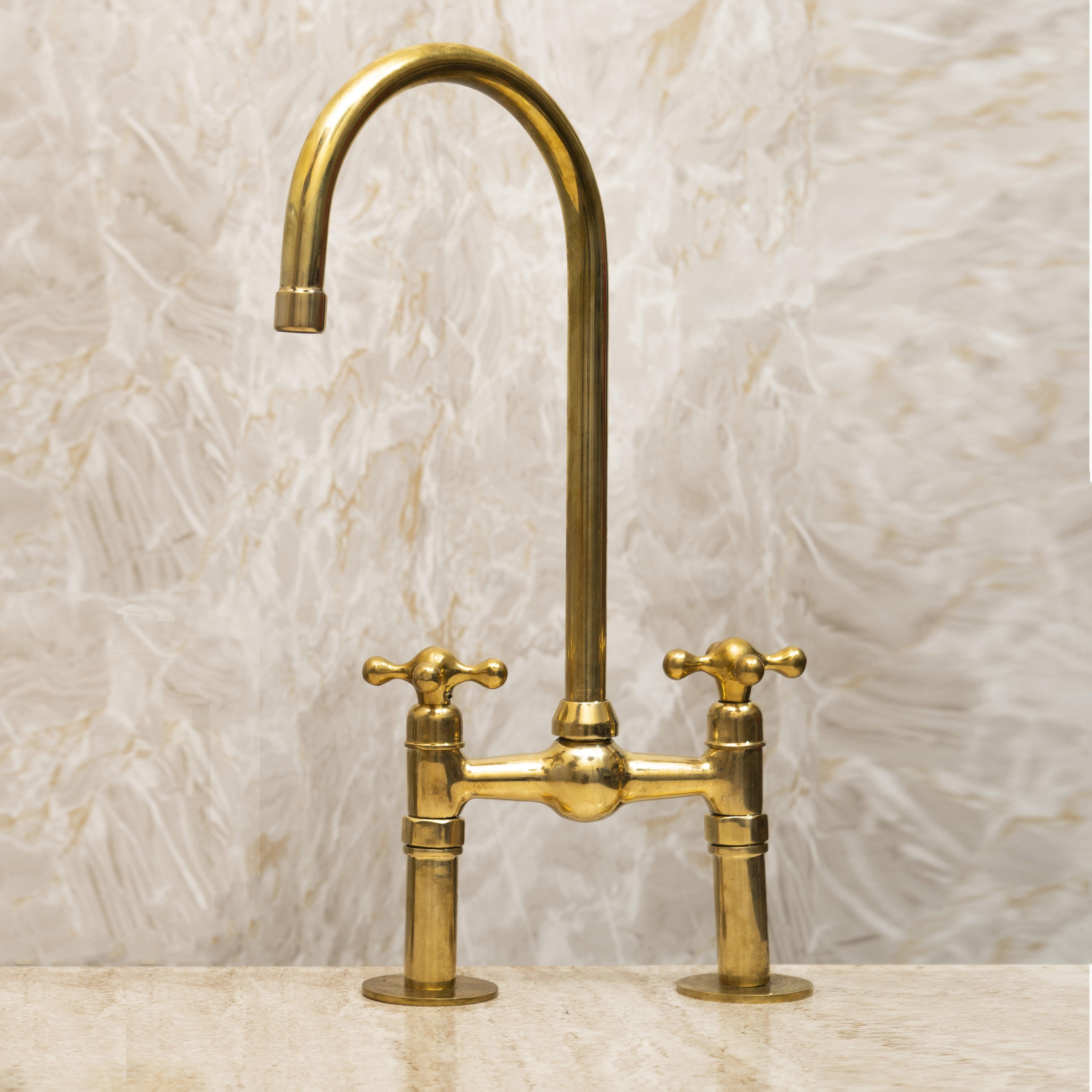 Unlacquered Solid Brass Kitchen Faucet with Solid Brass Sprayer
