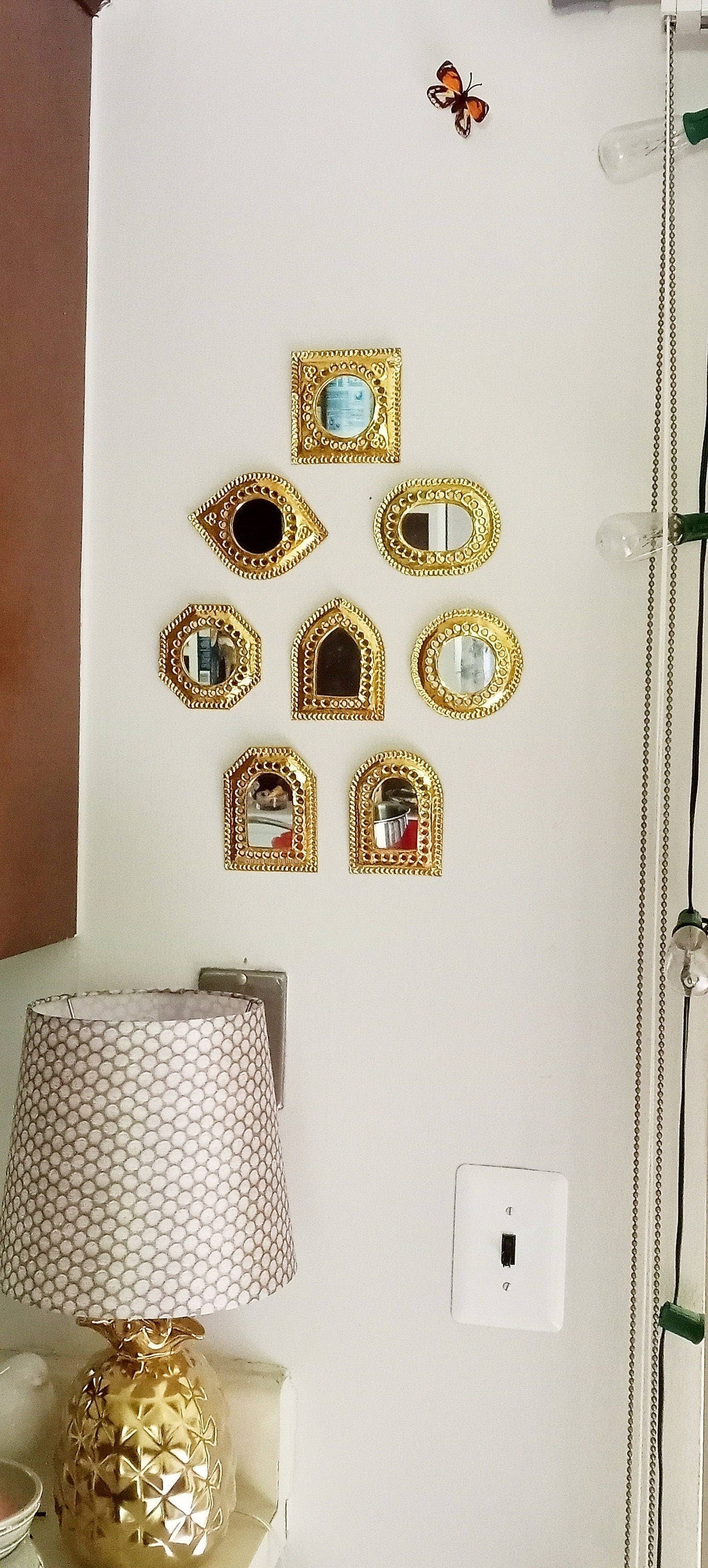Set of 14 , 7 Small Brass Mirror - Small Decorative Wall Mirrors