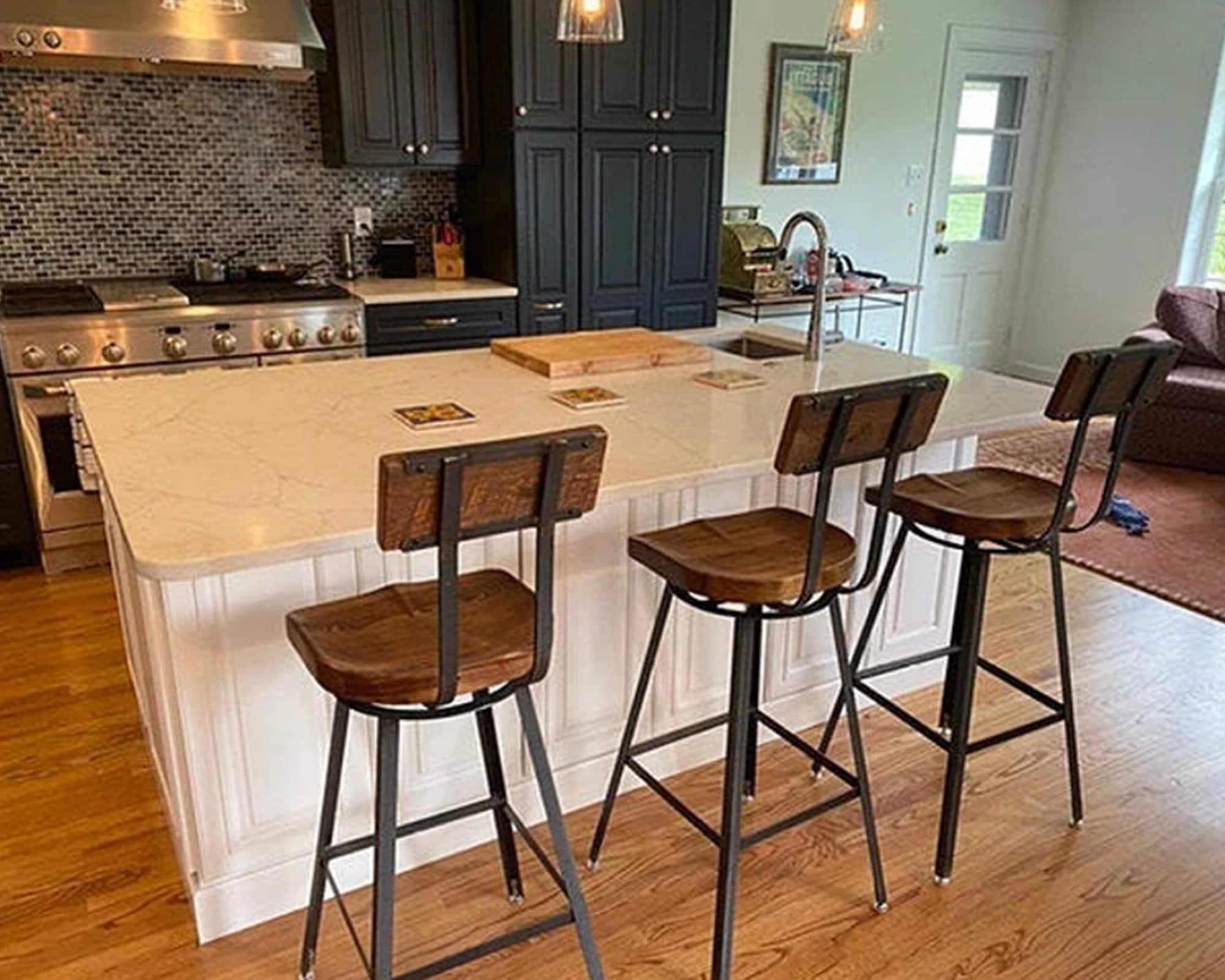 Set of 4 Bar Stools, Swiveling Scooped Seat Brewsters, Tractor Seat In