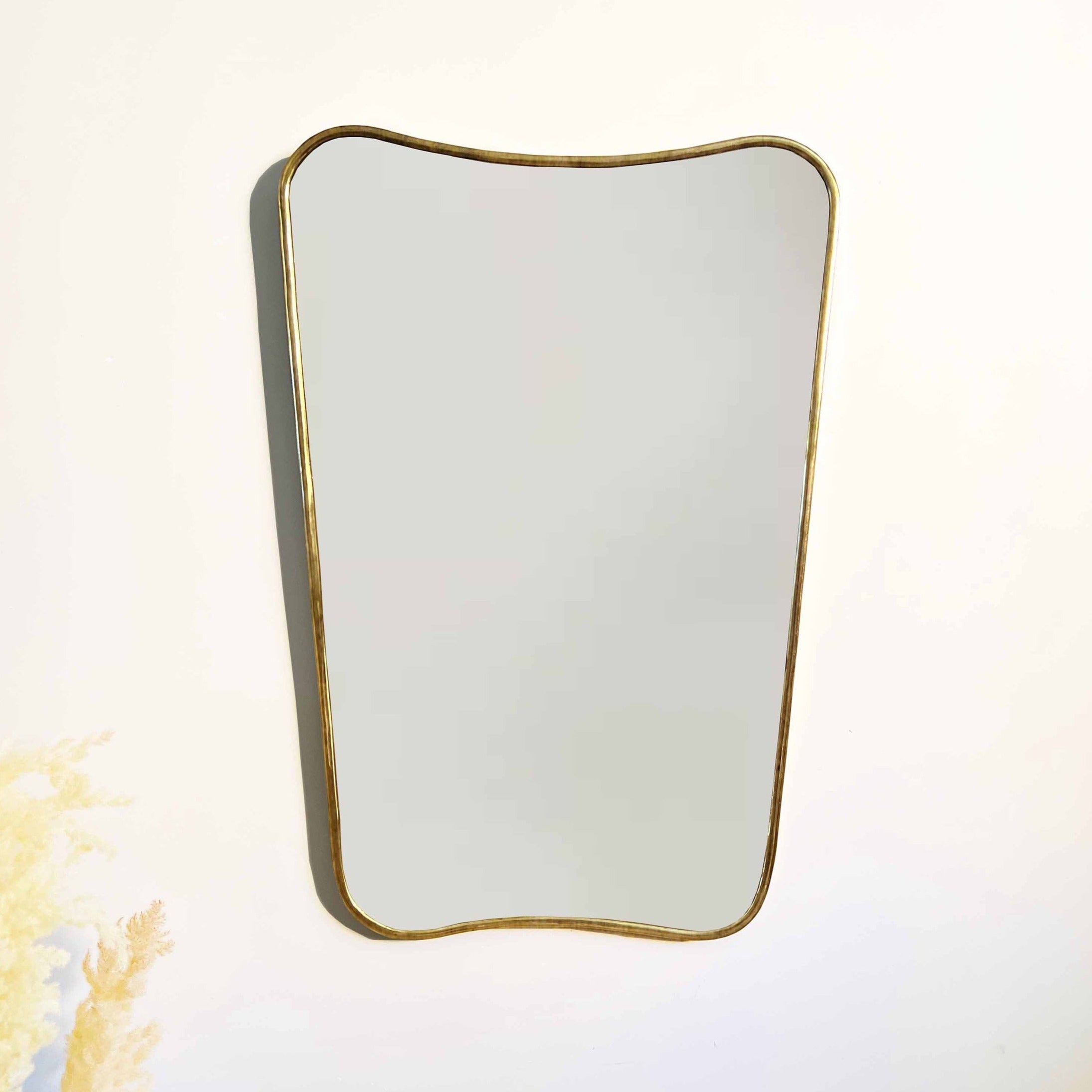 Italian Curved Antiqued Brass Mirror | Butterfly Irregular Shape | Gol