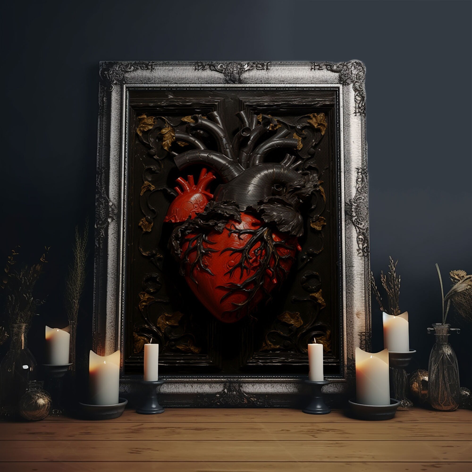 Vampire Black Heart Art Print, Vintage Canvas, Art Canvas Print, Dark