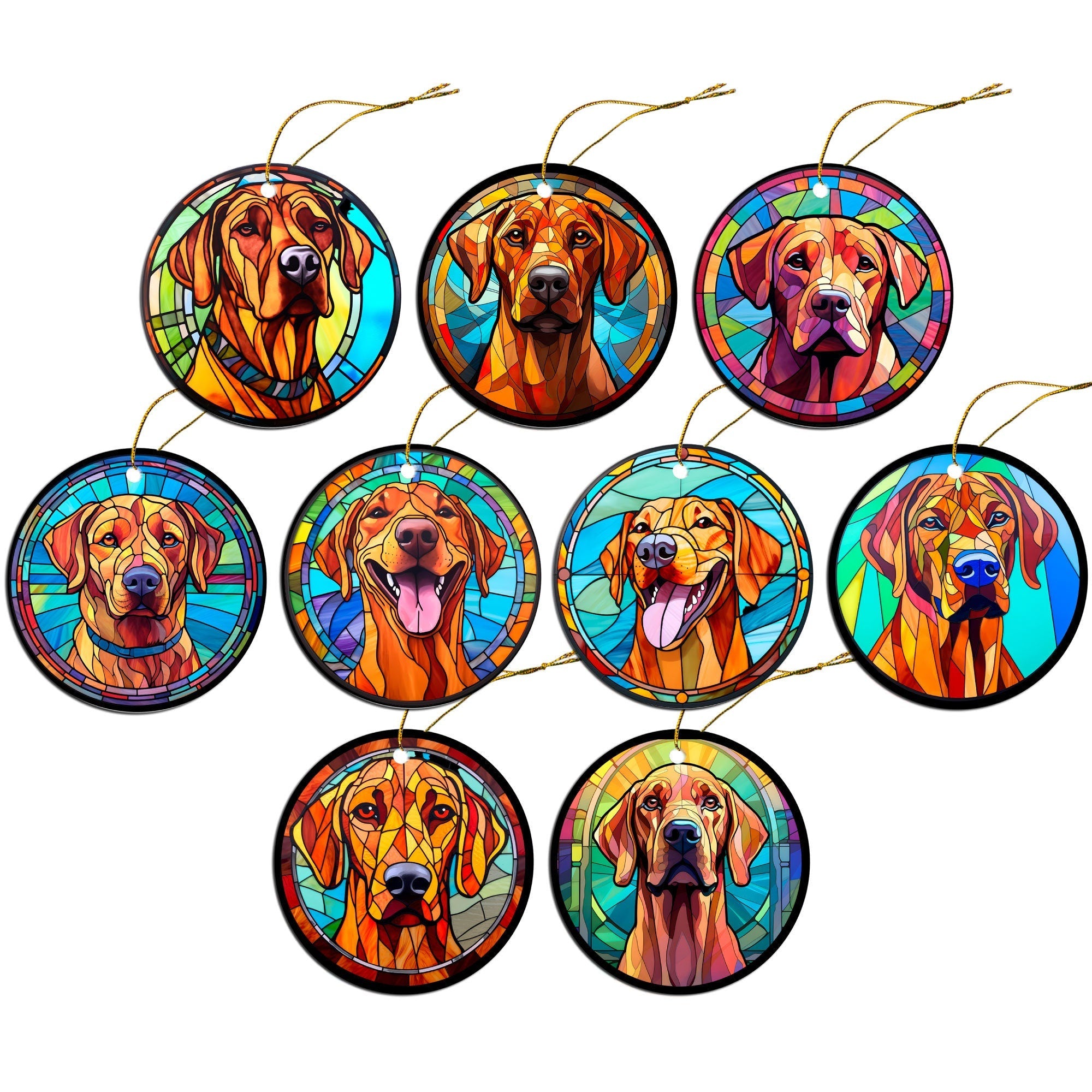 Dog Breed Christmas Ornament Stained Glass Style, "Rhodesian Ridgeback