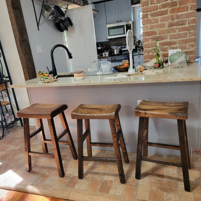 Counter Stools, Reclaimed Oak Live Edge Bar Stools, Wood Bar Stools, C