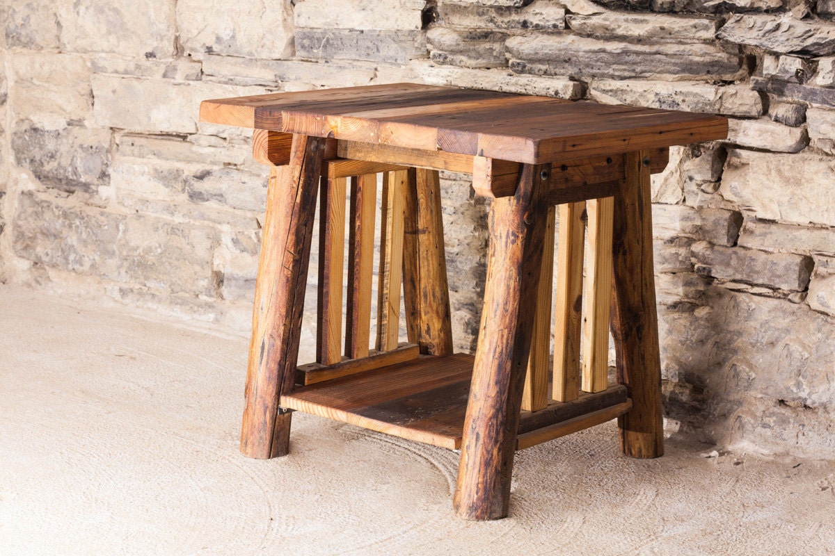 Reclaimed Wood End Table, Log Furniture, Log End Table, Space-Saving C
