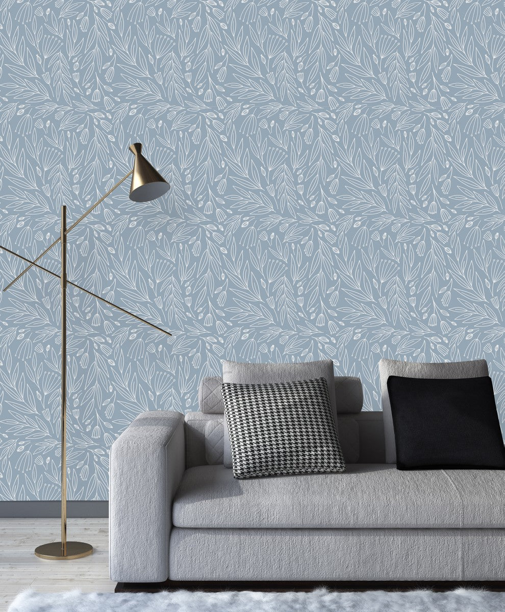 Contemporary Grey Wallpaper with Leaves Pattern Vogue