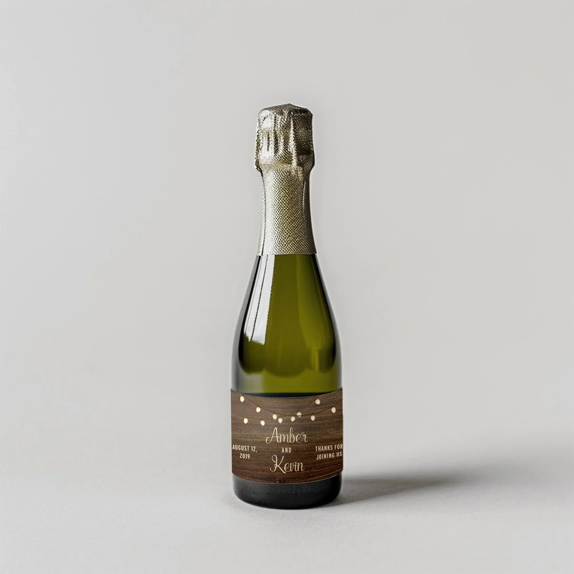 Rustic Wood Mini Champagne Split Label
