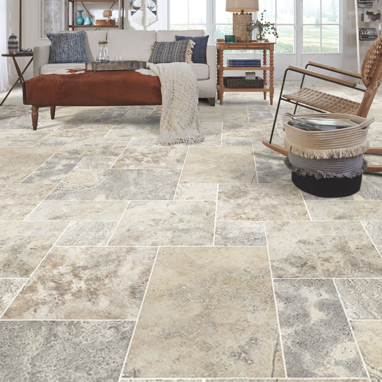 Silver Antique Pattern Travertine Tile