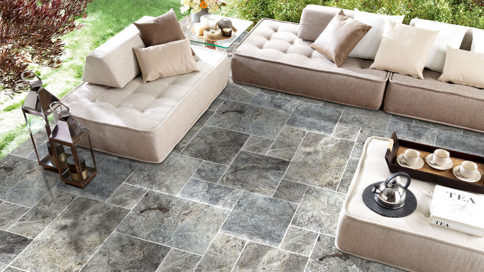Silver Travertine Pattern and 16"x24" Tumbled Pavers