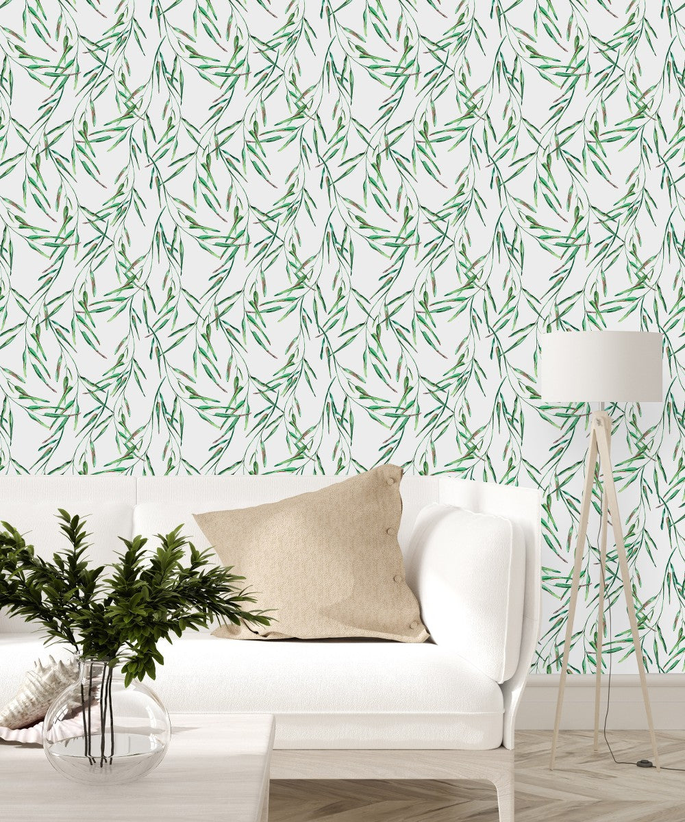 Voguish Long Leaves Wallpaper Chic