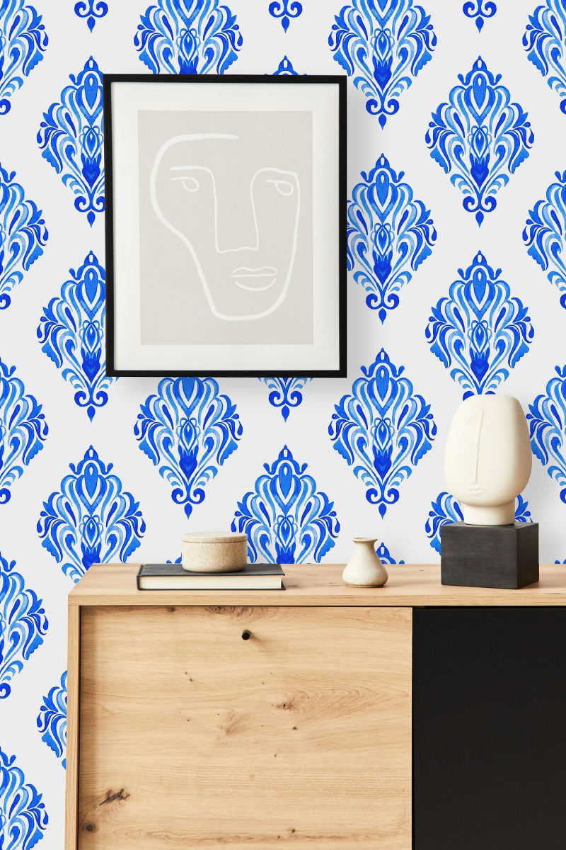 Contemporary Blue Monogram Wallpaper