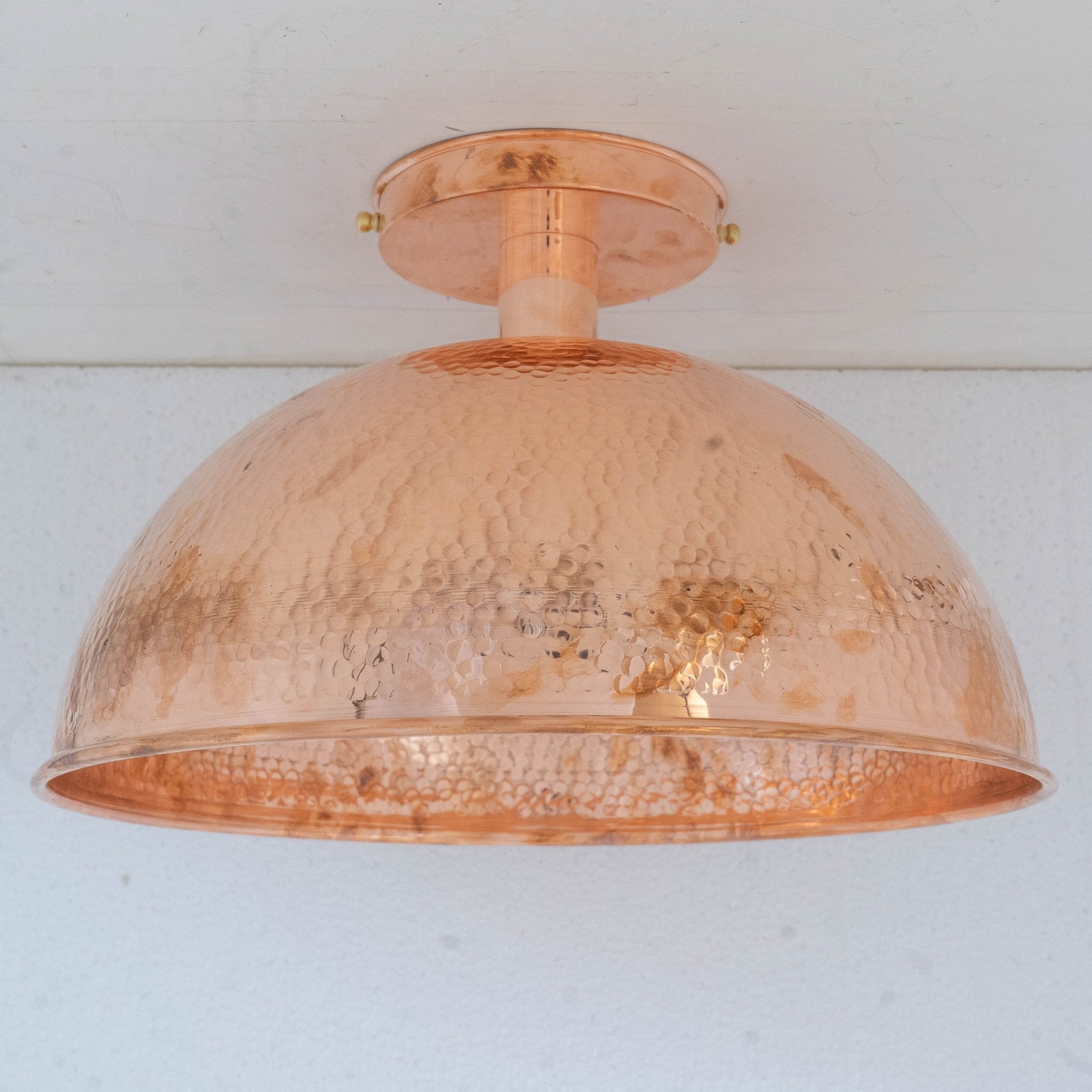 Unlacquered Copper Ceiling Light, Hammered Copper Flush Mount Light, C