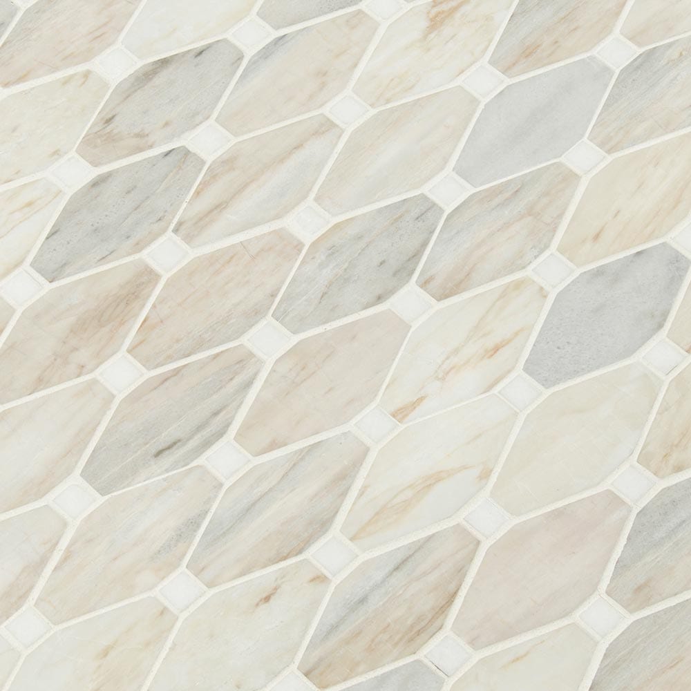 MSI Angora Elongated Octagon Polished Marble Mesh-Mounted Mosaic Tile ...